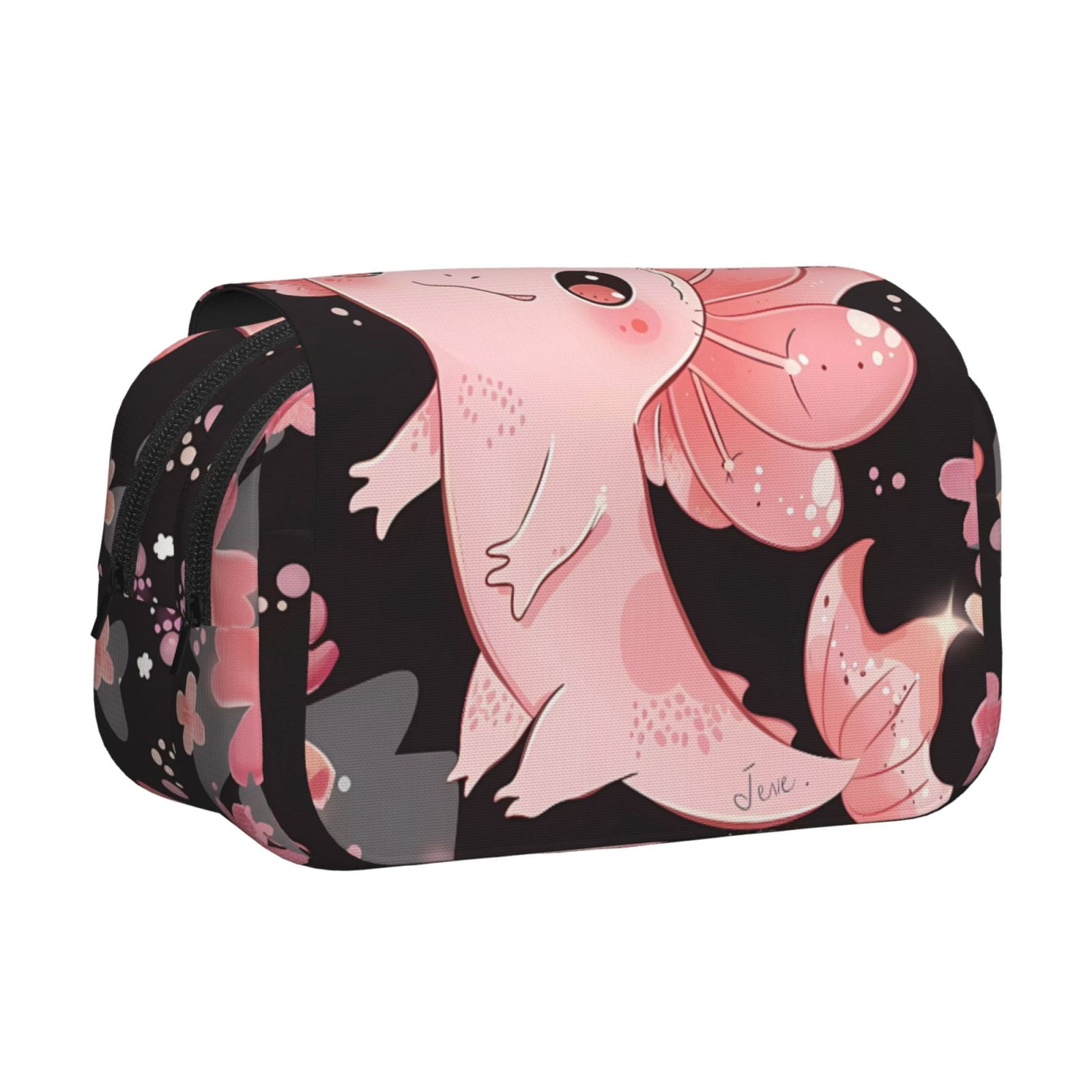Rateoe Cute Axolotl Sakura Blossoms A Pattern Double Clamshell Pen Case ...
