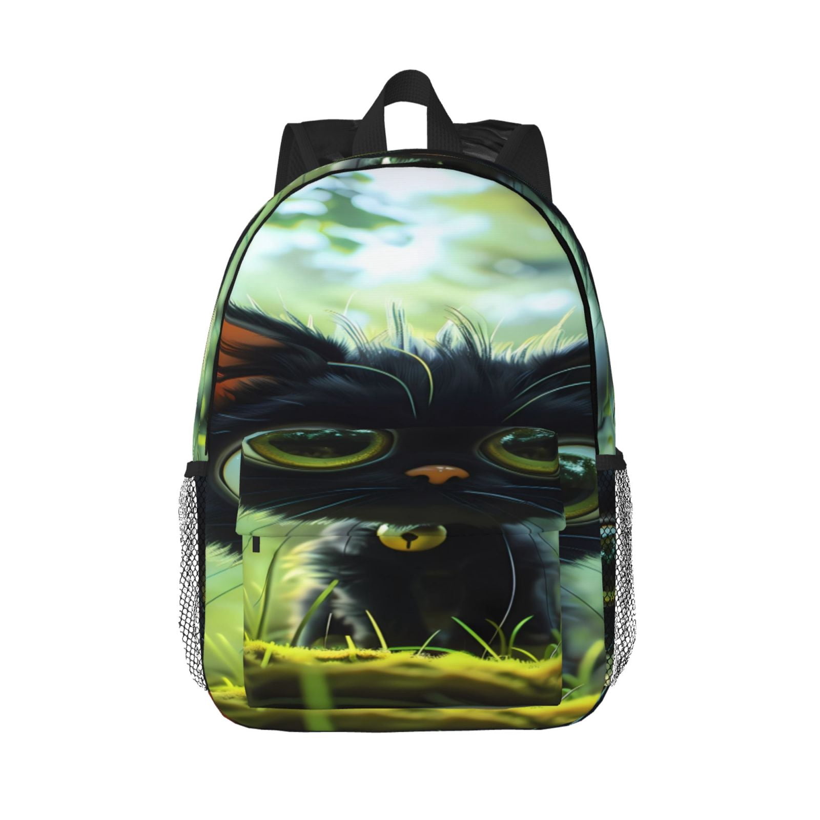 Rateoe Cute Big-Eyed Black Cat Pattern Student Backpack Water-resistant ...