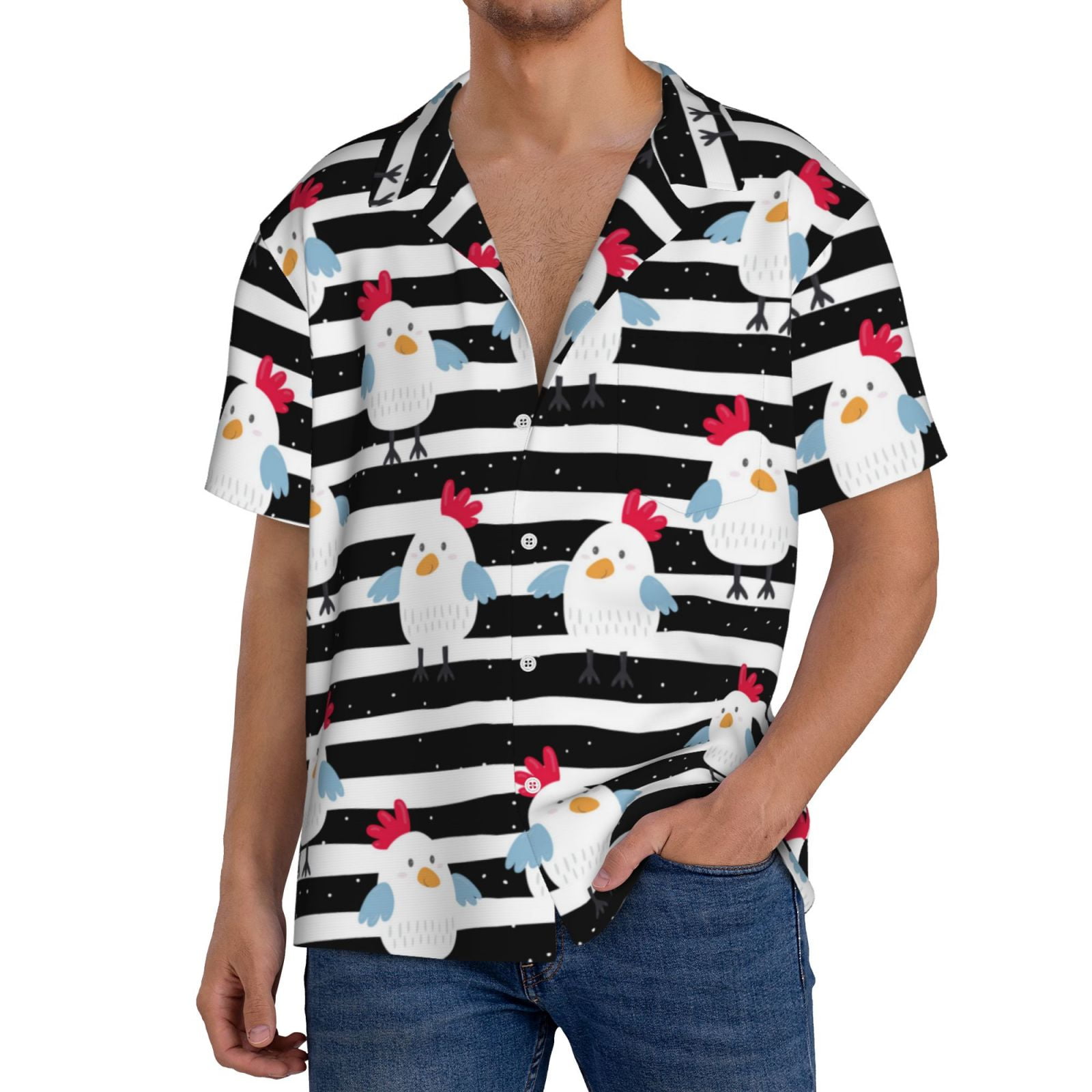 Rateoe Cute Chicken Pattern Men's Short Sleeve Classic Shirt, Casual ...