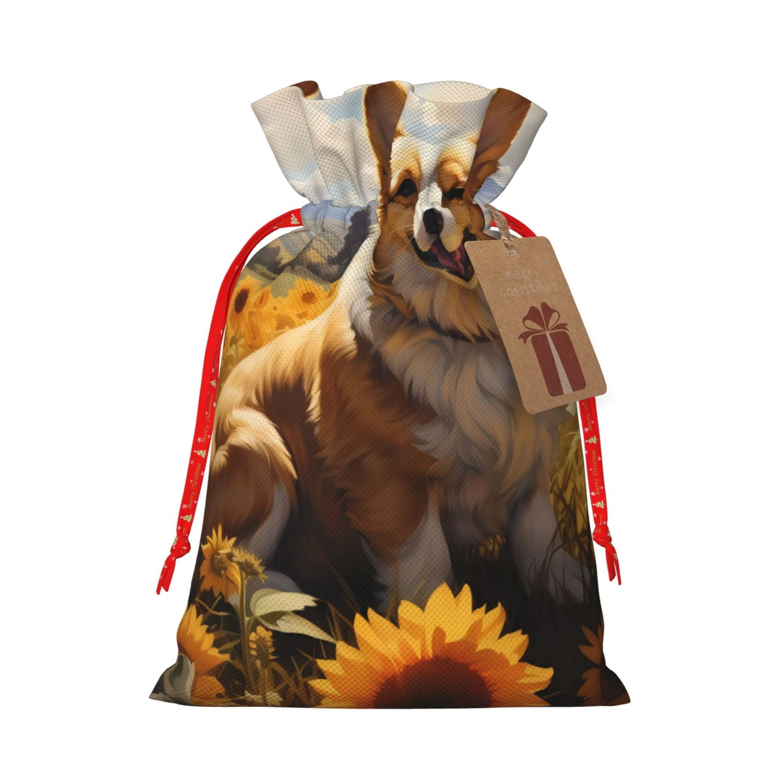 Rateoe Cute Corgi Sunflower Print Package Holiday Drawstring Gift Bags ...