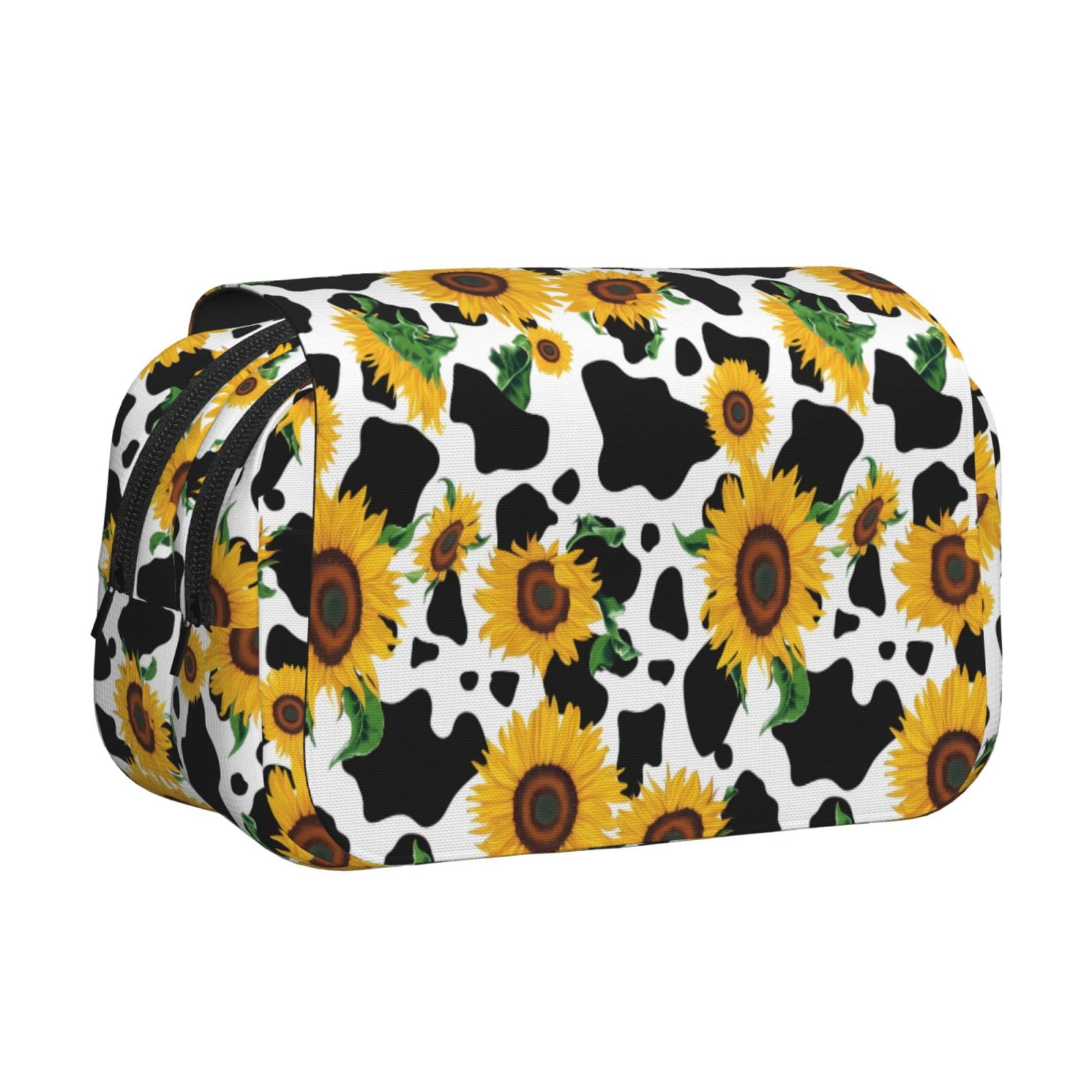 Rateoe Cute Cow Print Sunflower D Pattern Double Clamshell Pen Case ...