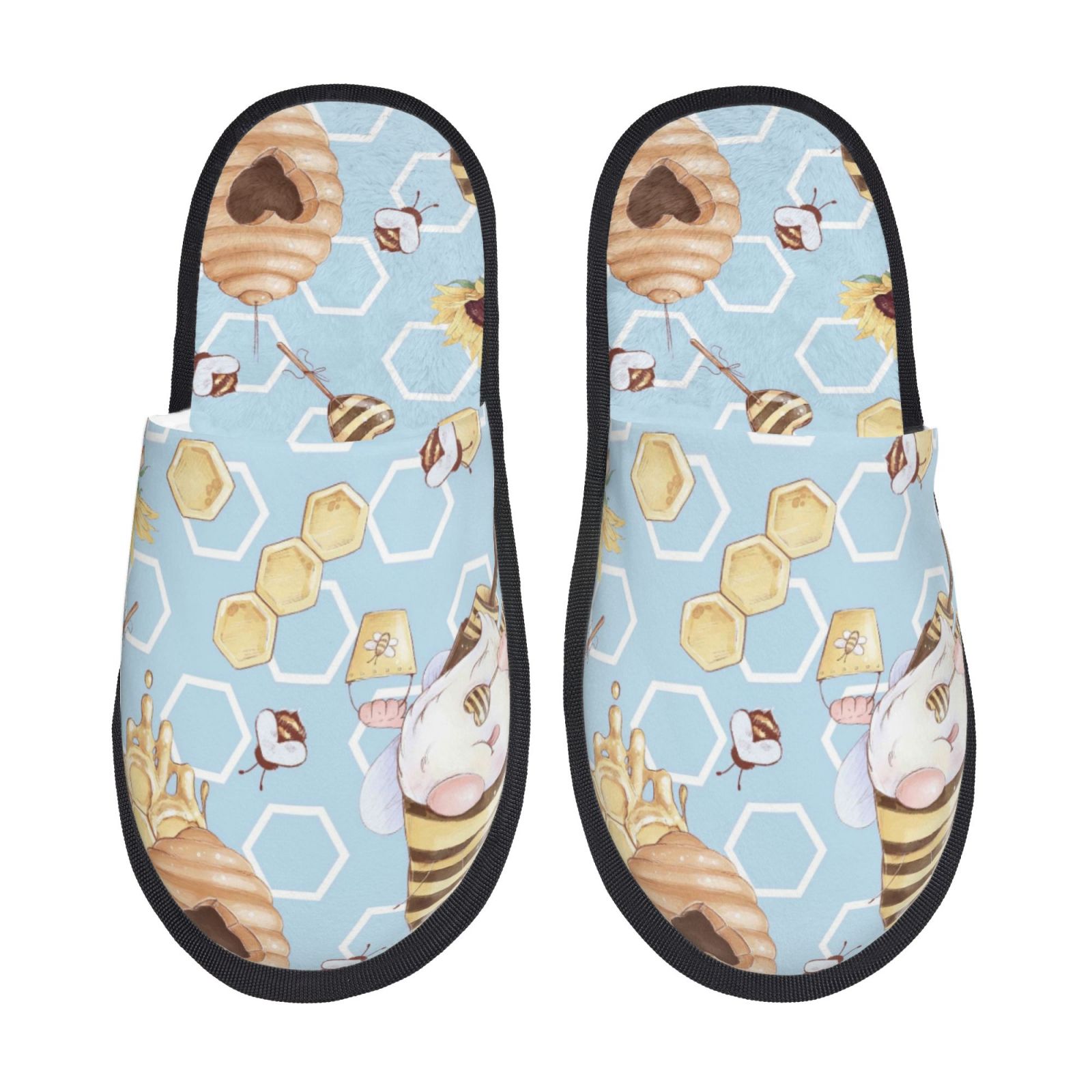 Rateoe Cute Gnome Bee Collects Honey Pattern Fuzzy Slippers Fuzzy Soft ...