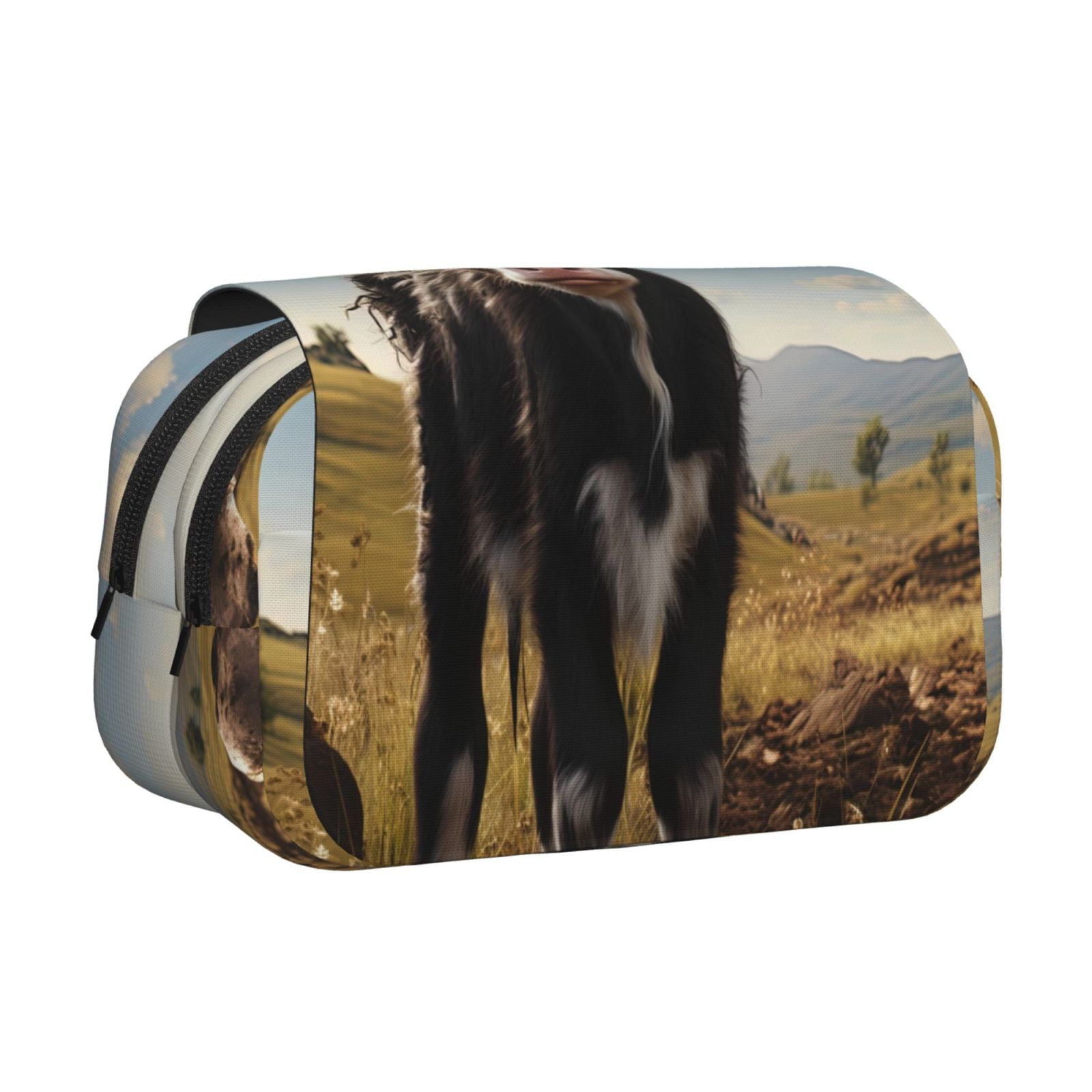 Rateoe Cute Prairie Cow Pattern Double Clamshell Pen Case, Storage ...
