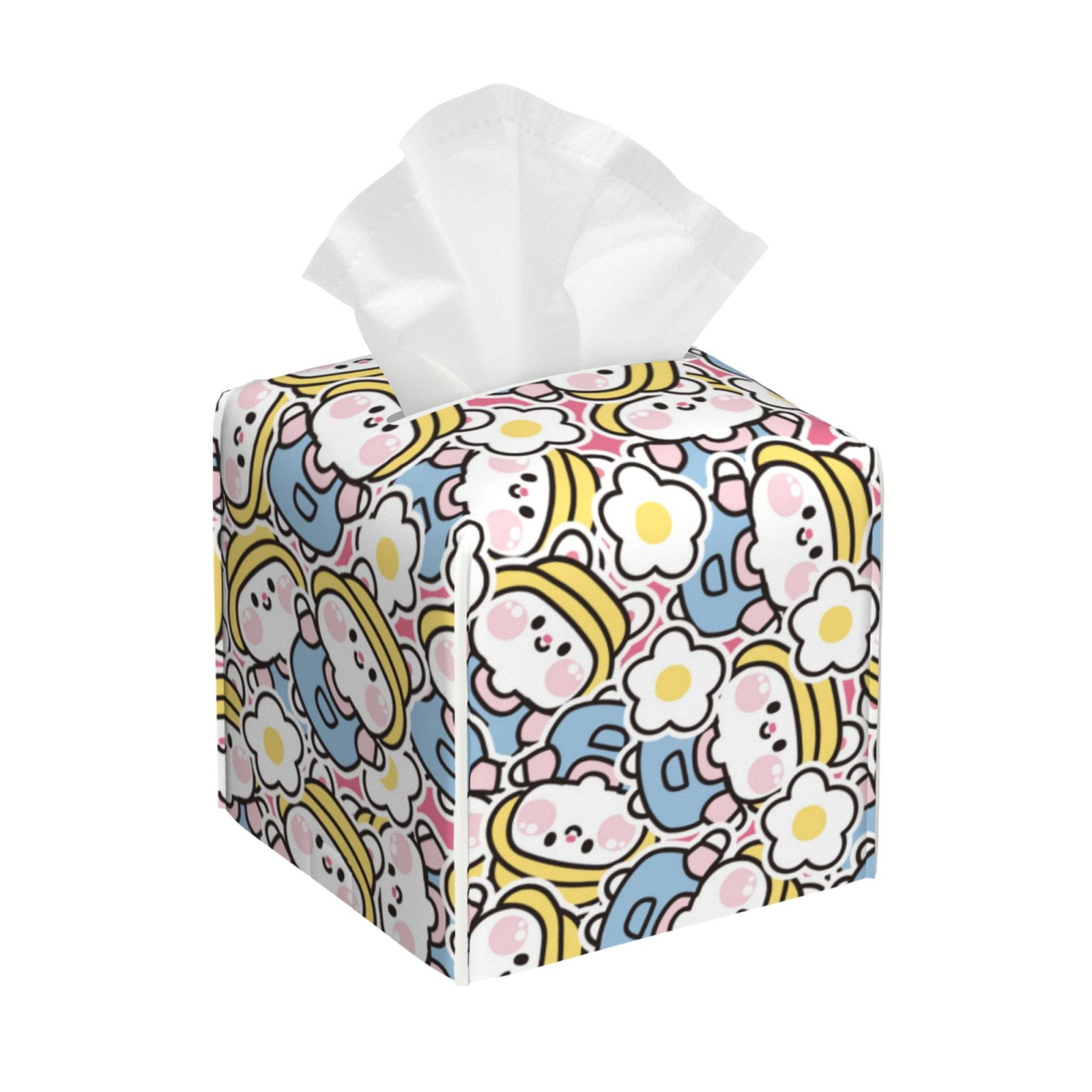 Rateoe Cute Rabbit Pattern Tissue Box Cover, Modern Square Decorative Leather Facial Paper Case ...