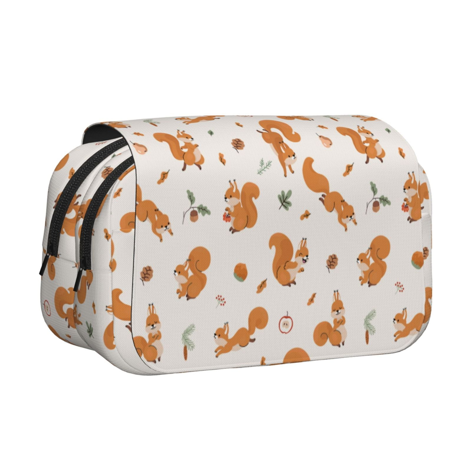 Rateoe Cute Squirrel Fall Pattern Double Clamshell Pen Case, Storage ...