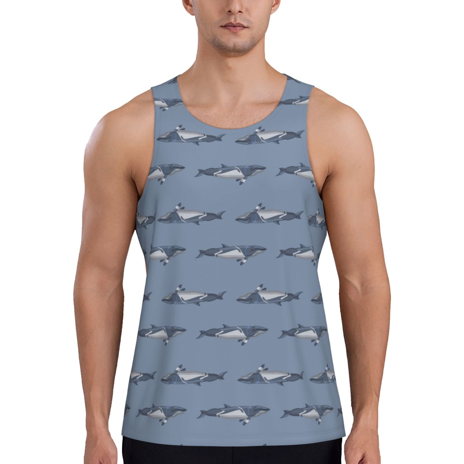 Rateoe Cute Whale Pattern Sleeveless Gym Shirt Muscle Tee Breathable ...