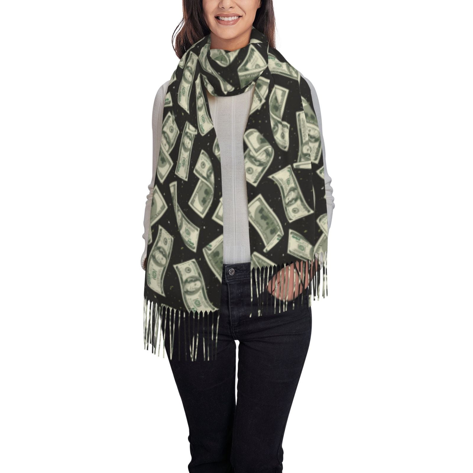 Rateoe Dollar Women's Traditional Scarf Wrap Tassel Shawl Fringes Neck ...