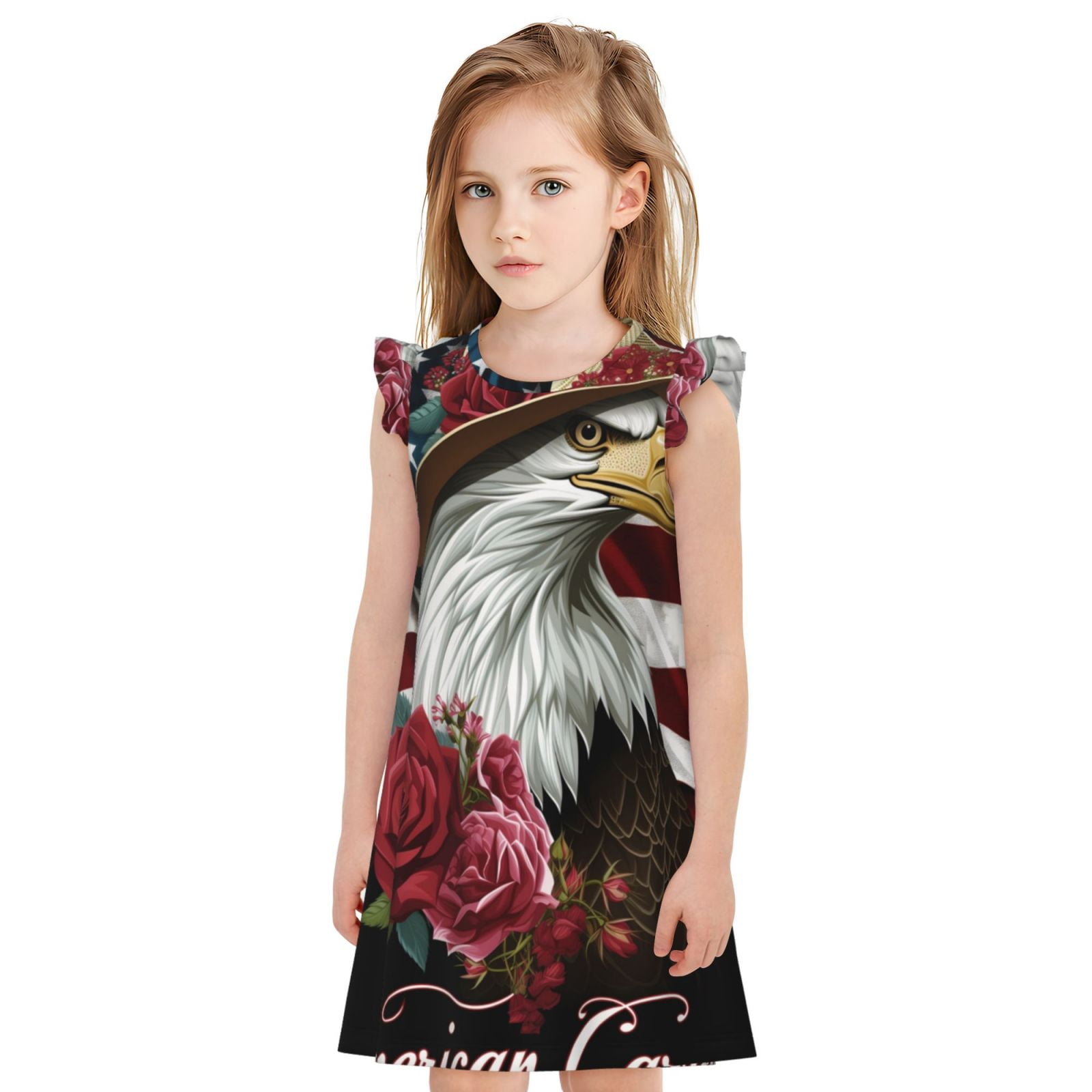 Rateoe Eagle With Hat And Roses Pattern Girls Nightgowns Pajamas Dress Knee-Length Sleepwear ...