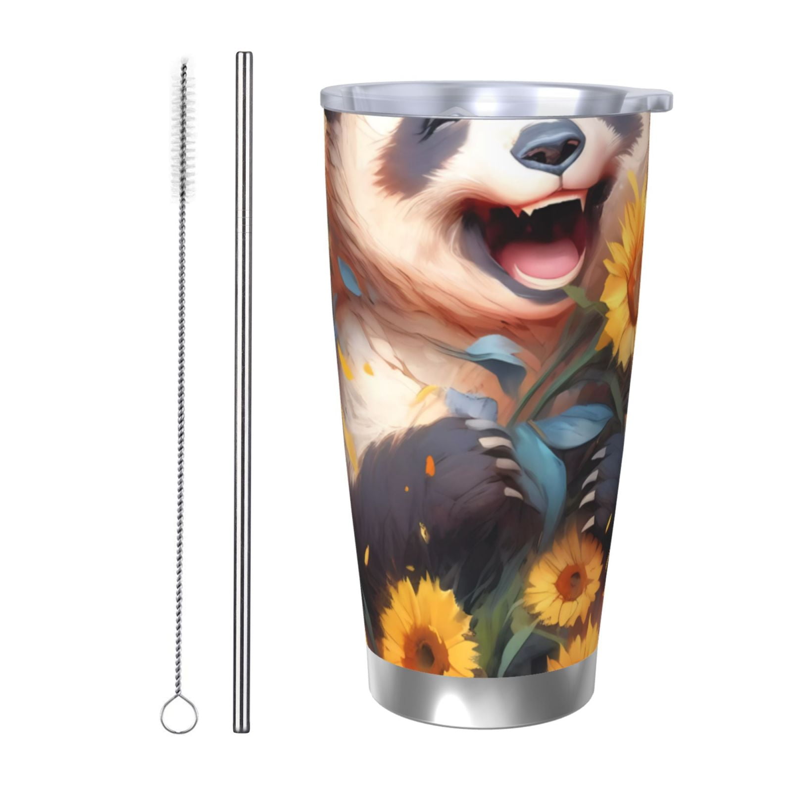 Rateoe Elegant Cute Panda Sunflower Printed Car Guy Gifts for Men Women Tumbler - 20oz/590ml ...
