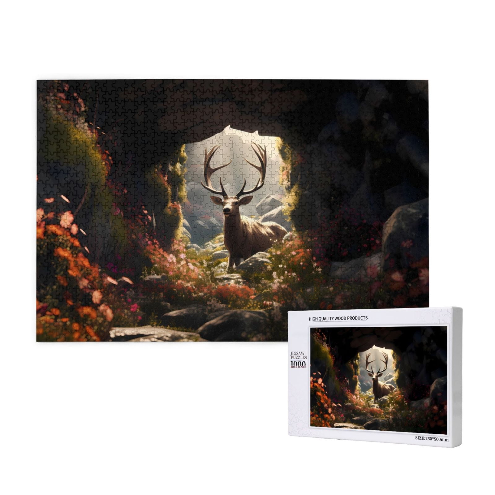 Rateoe Enchanted Deer In Cave Pattern Wooden Picture Puzzle ,1000 Piece ...