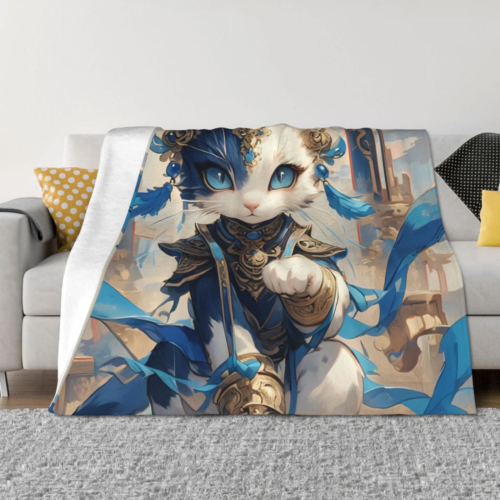 Rateoe Exotic Blue Cat Pattern Flannel Throw Blanket, Ultra-soft ...