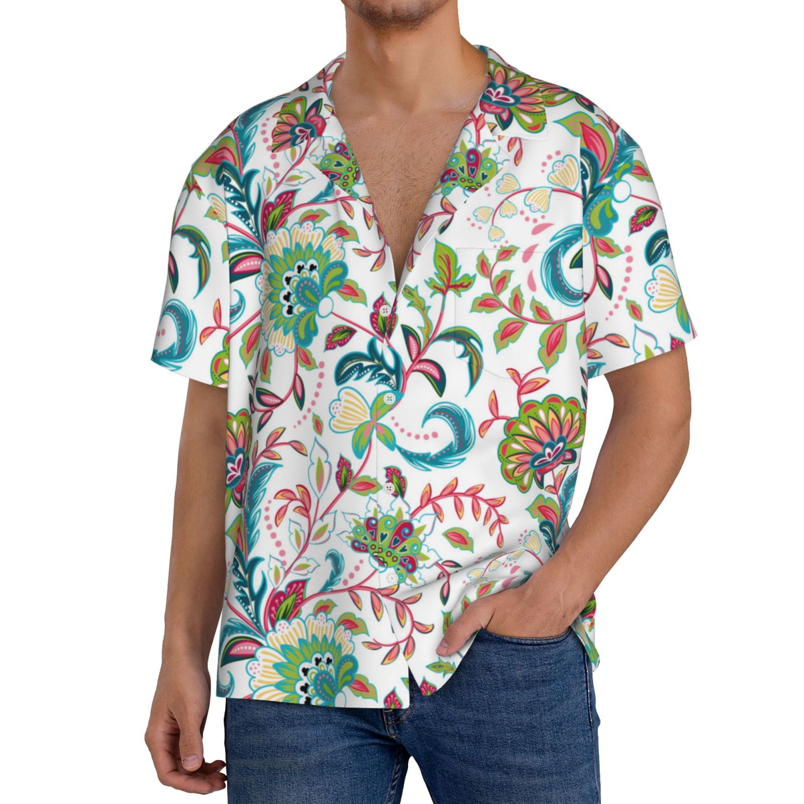 Rateoe Fairy Flower Pattern Men's Short Sleeve Classic Shirt, Casual ...