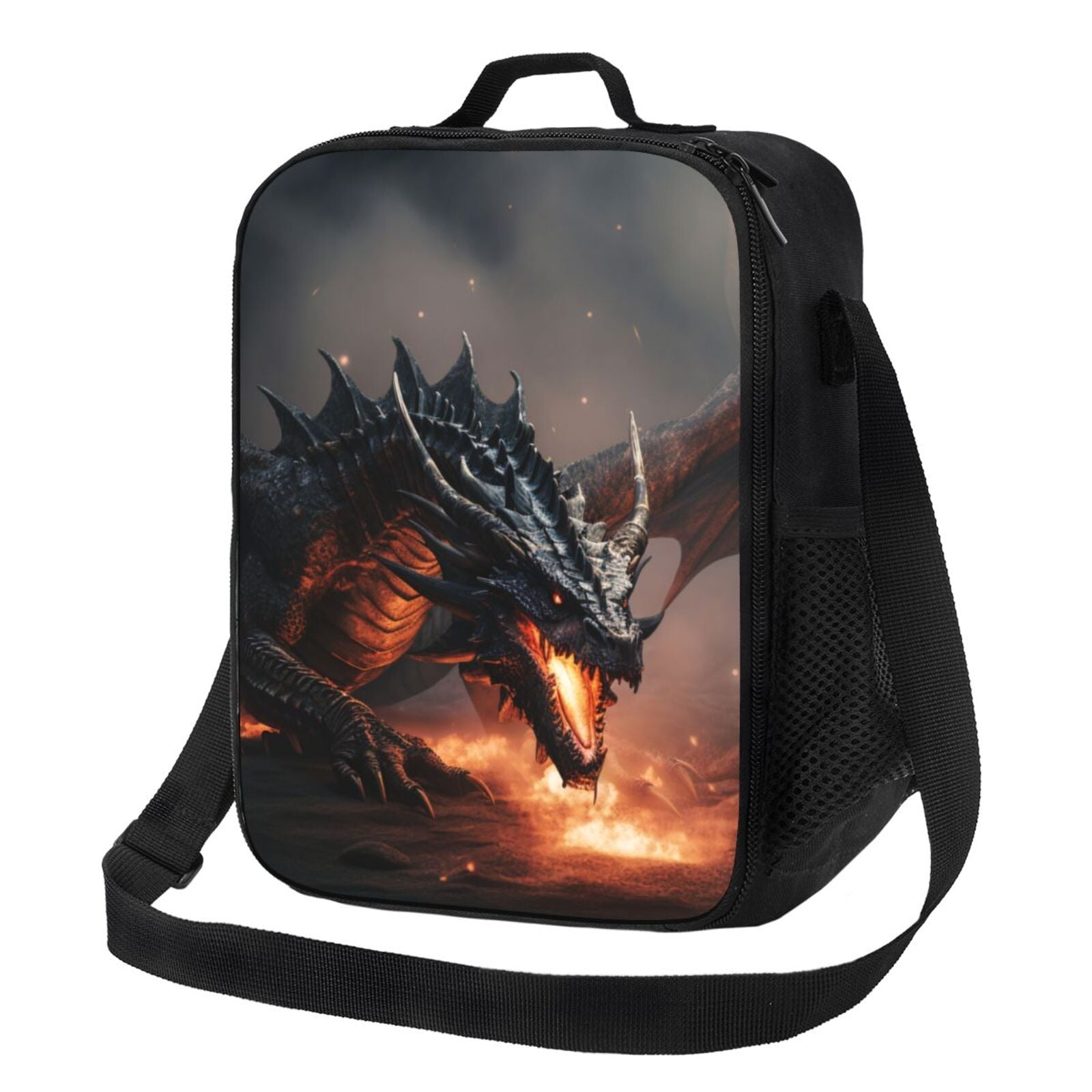 Rateoe Fiery Black Dragon Attack Lunch Bag Reusable Lunch Box with ...