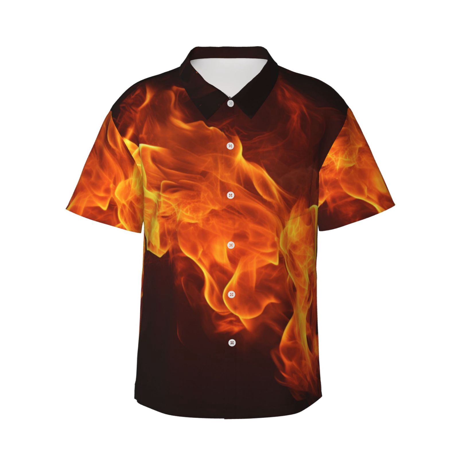 Rateoe Fiery Orange Flames Energy Pattern Men’s Hawaiian Shirt – Short ...