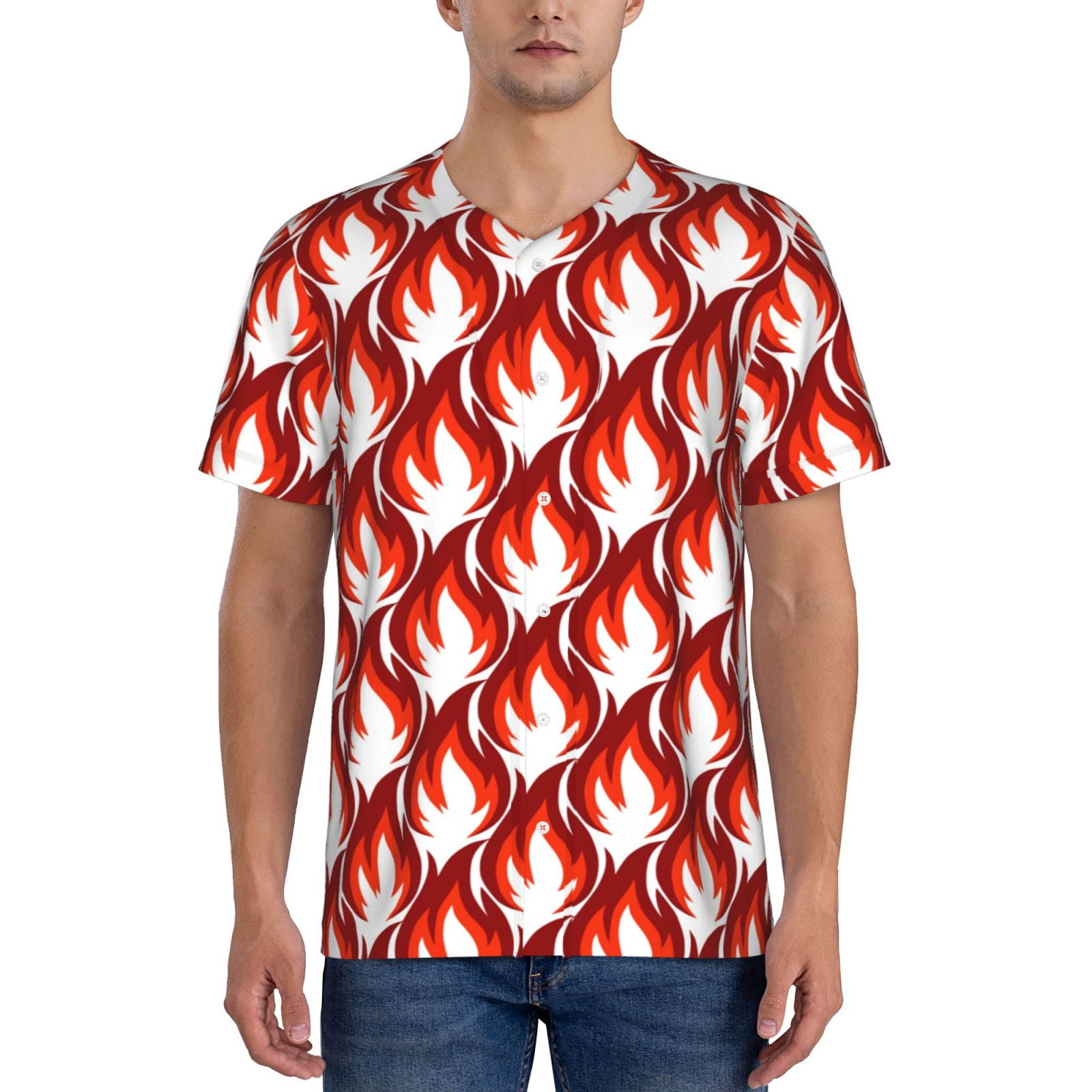 Rateoe Fire Symbols Pattern Men’s Baseball Short Sleeve Polo Shirt ...