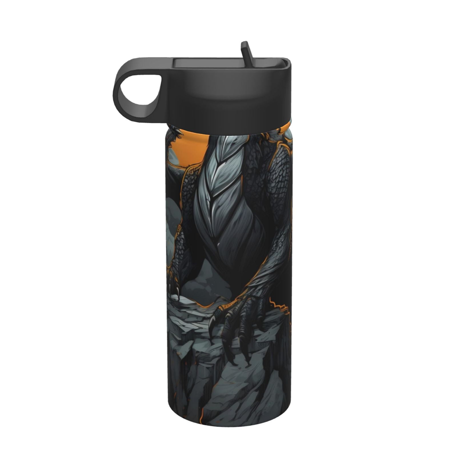 Rateoe Full Moon Black Dragon Printed 18oz Sports Insulated Water ...