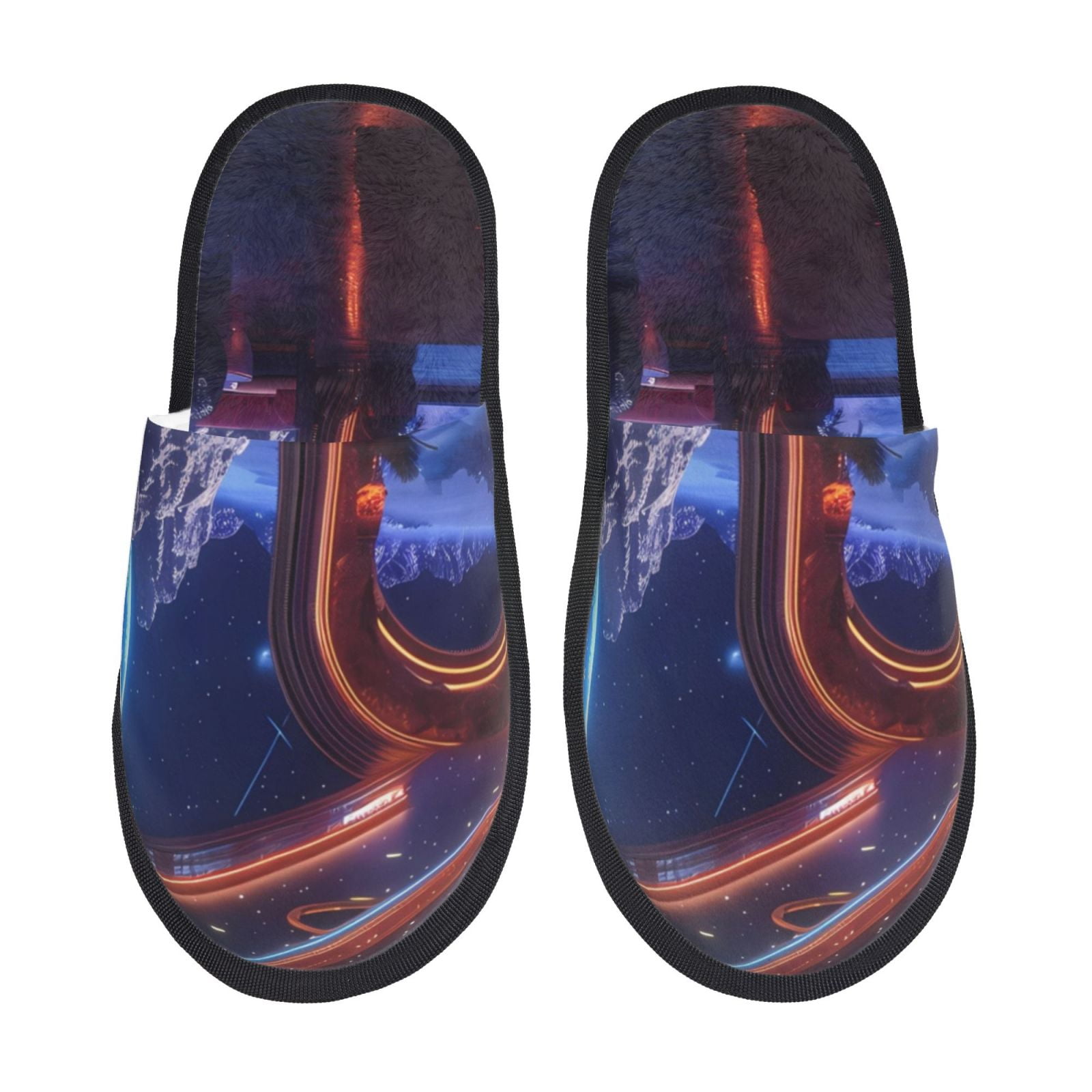 Rateoe Futuristic Bar Space View Pattern Fuzzy Slippers Fuzzy Soft ...