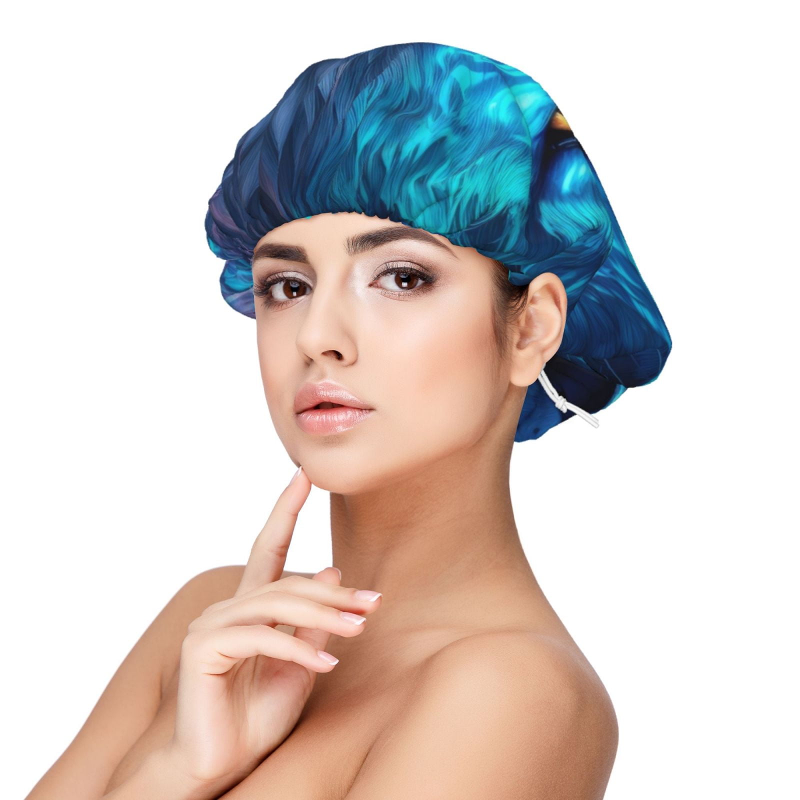 Rateoe Futuristic Blue Light Wolf Pattern Silk Satin Hair Bonnet for ...