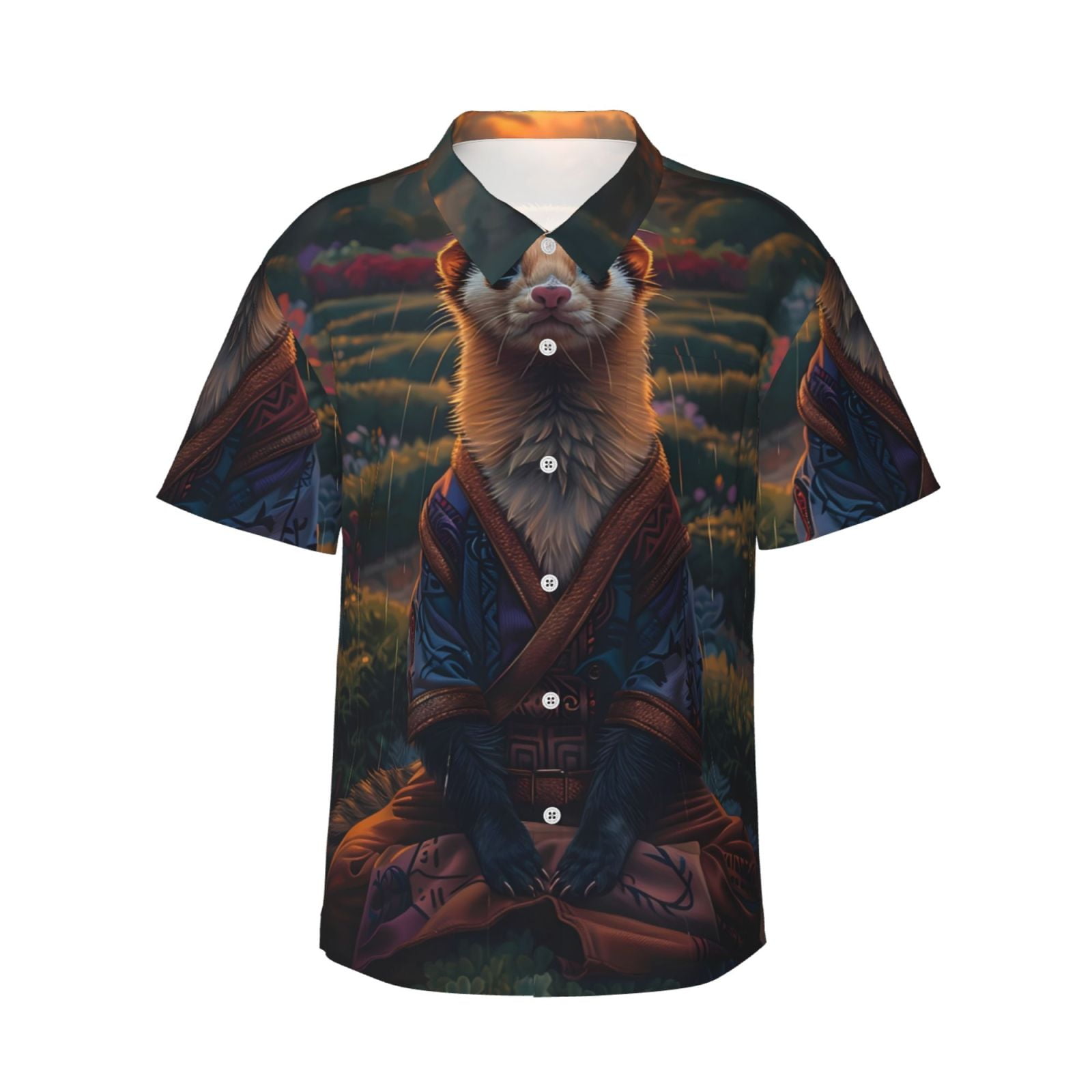 Rateoe Garden Meditating Weasel Pattern Men’s Hawaiian Shirt – Short ...