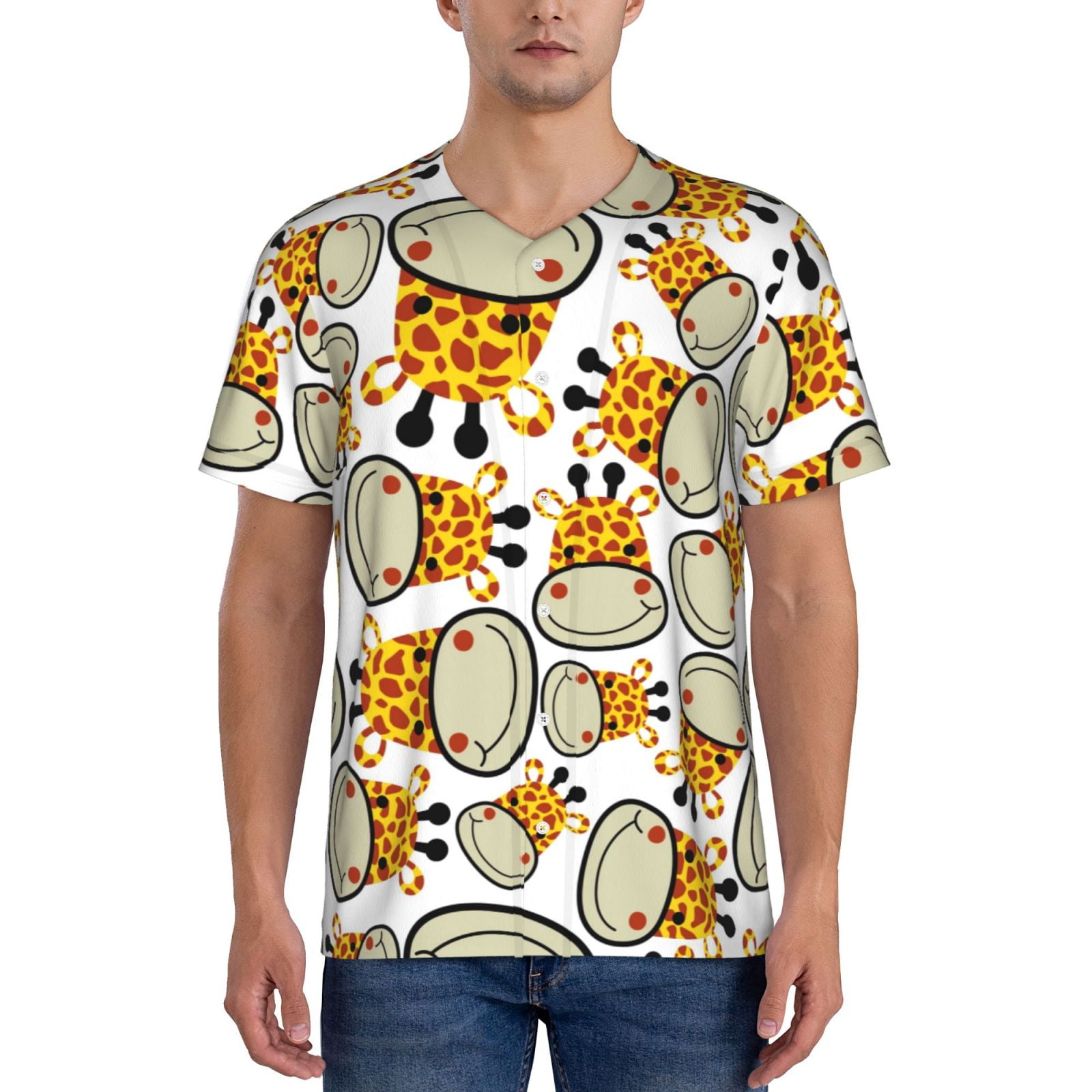 Rateoe Giraffes Head Pattern Men’s Baseball Short Sleeve Polo Shirt ...