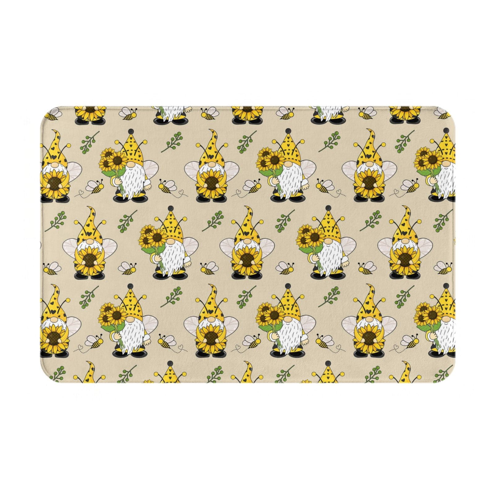 Rateoe Gnomes Bees And Sunflowers Pattern Flannel Door Mat Indoor ...