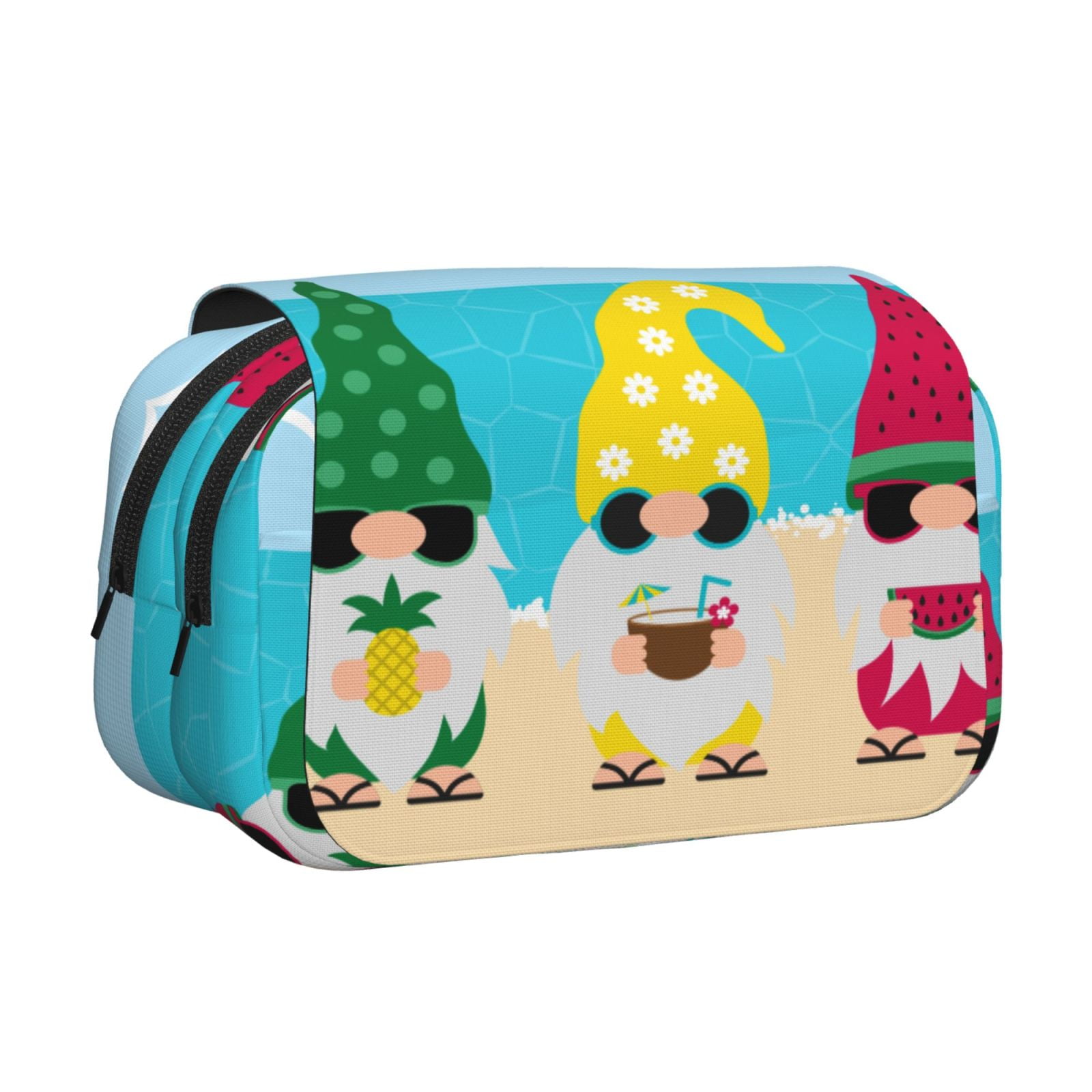 Rateoe Gnomes On The Beach Pattern Double Clamshell Pen Case, Storage ...