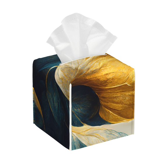 Rateoe Golden Blue Leaf Design Pattern Tissue Box Cover, Modern Square ...
