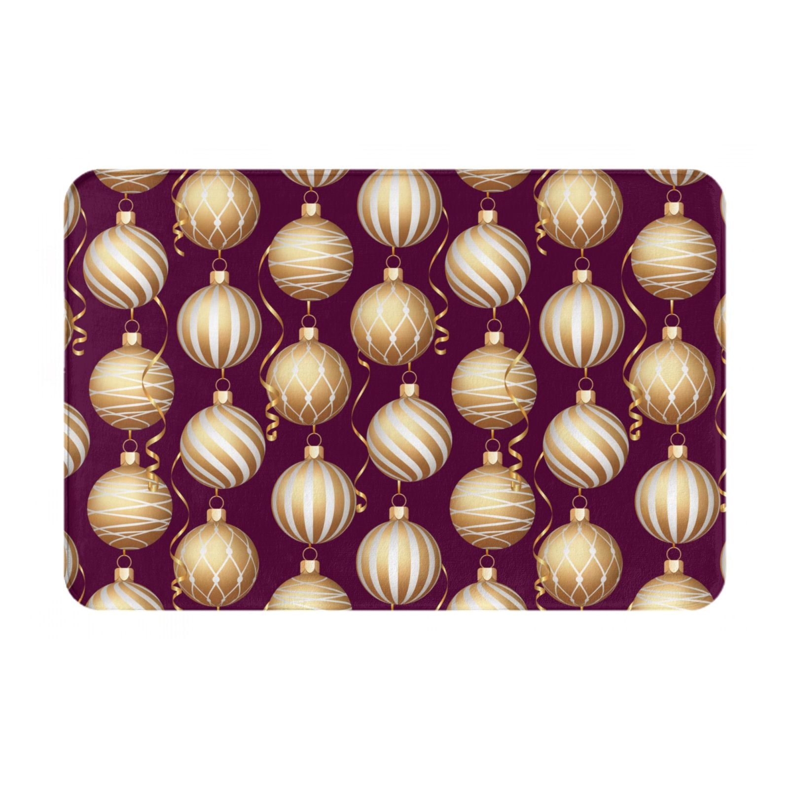 Rateoe Golden Christmas Balls Pattern Flannel Door Mat Indoor Outdoor ...