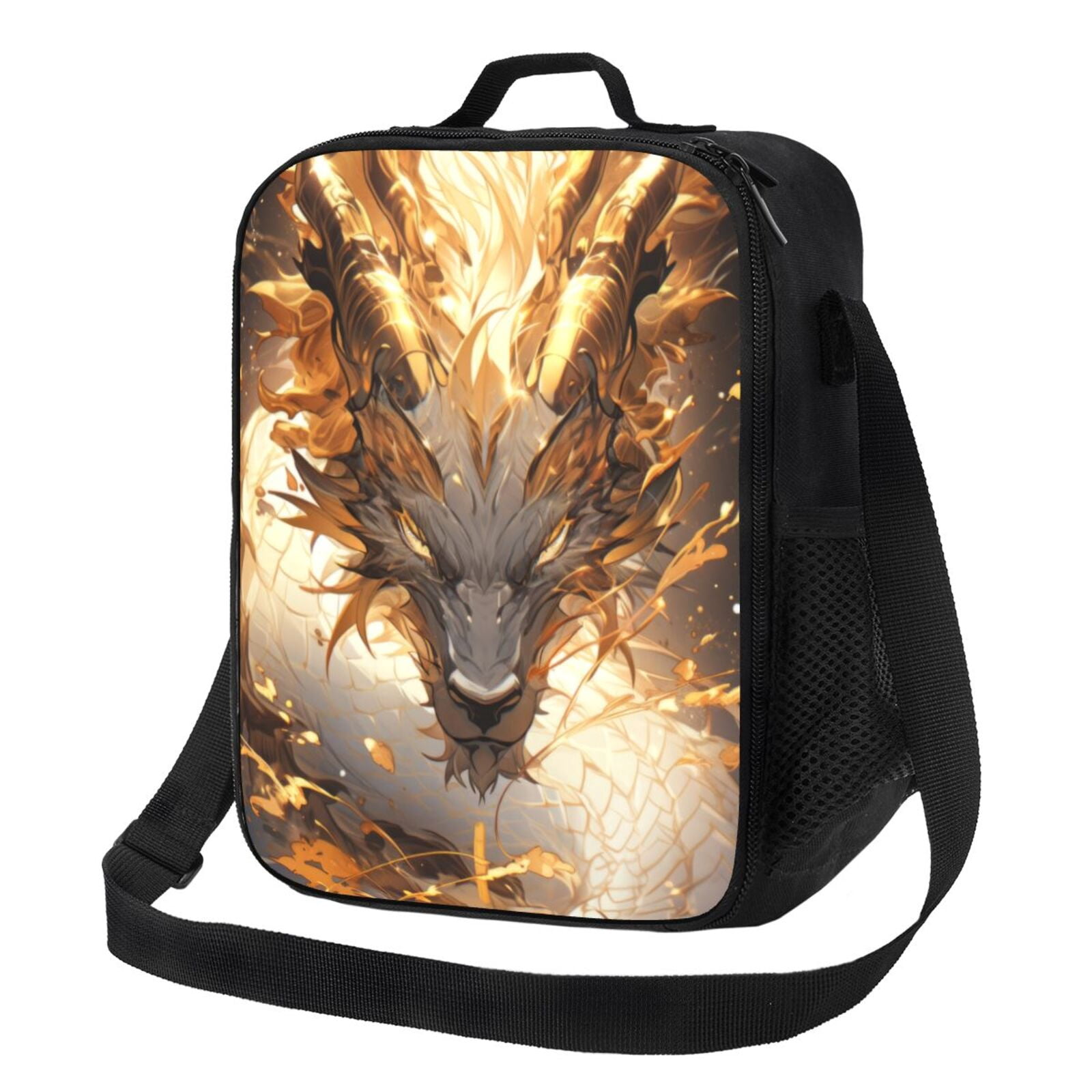 Rateoe Golden Horned White Dragon Lunch Bag Reusable Lunch Box with ...