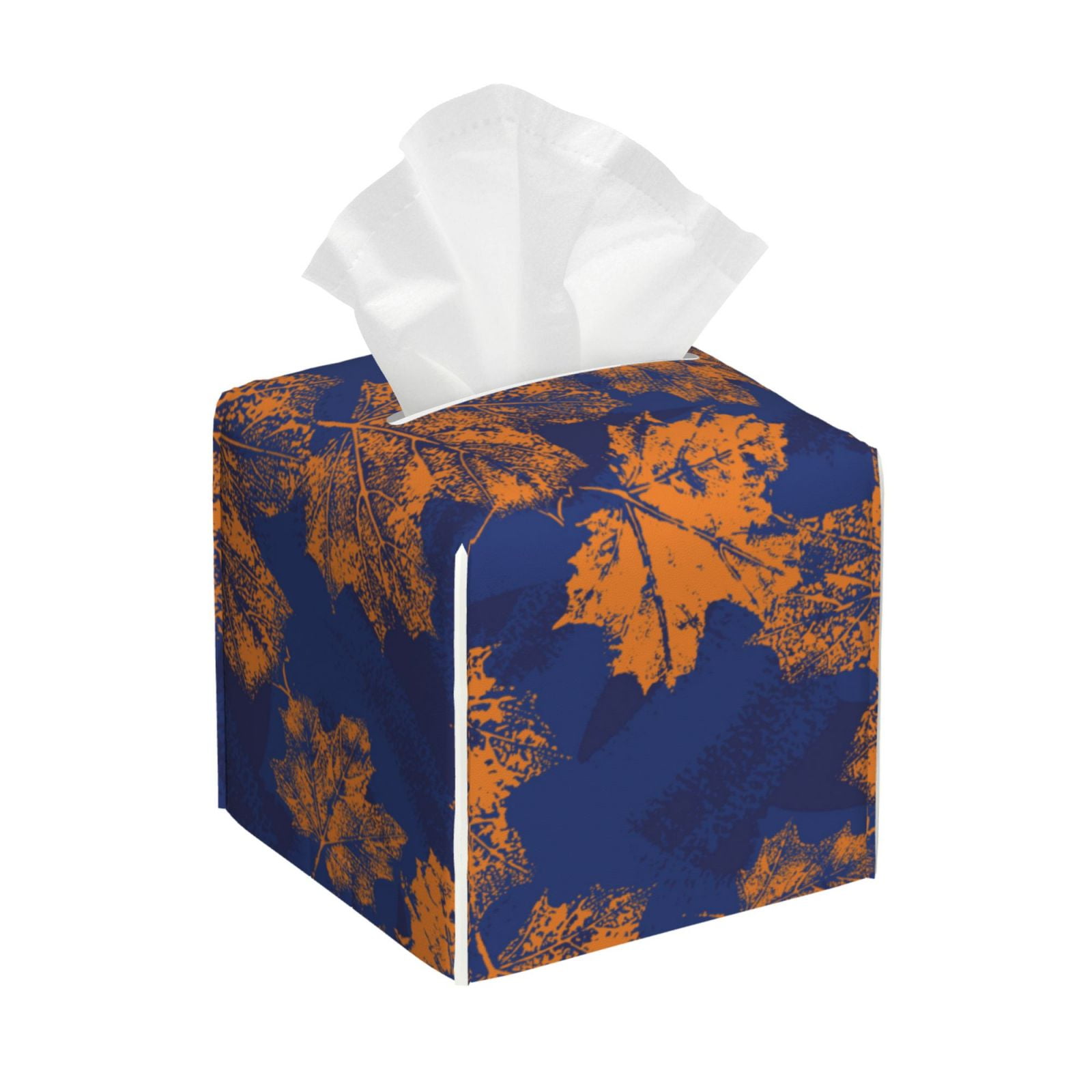 Rateoe Golden Maple on Navy Blue Pattern Tissue Box Cover, Modern ...