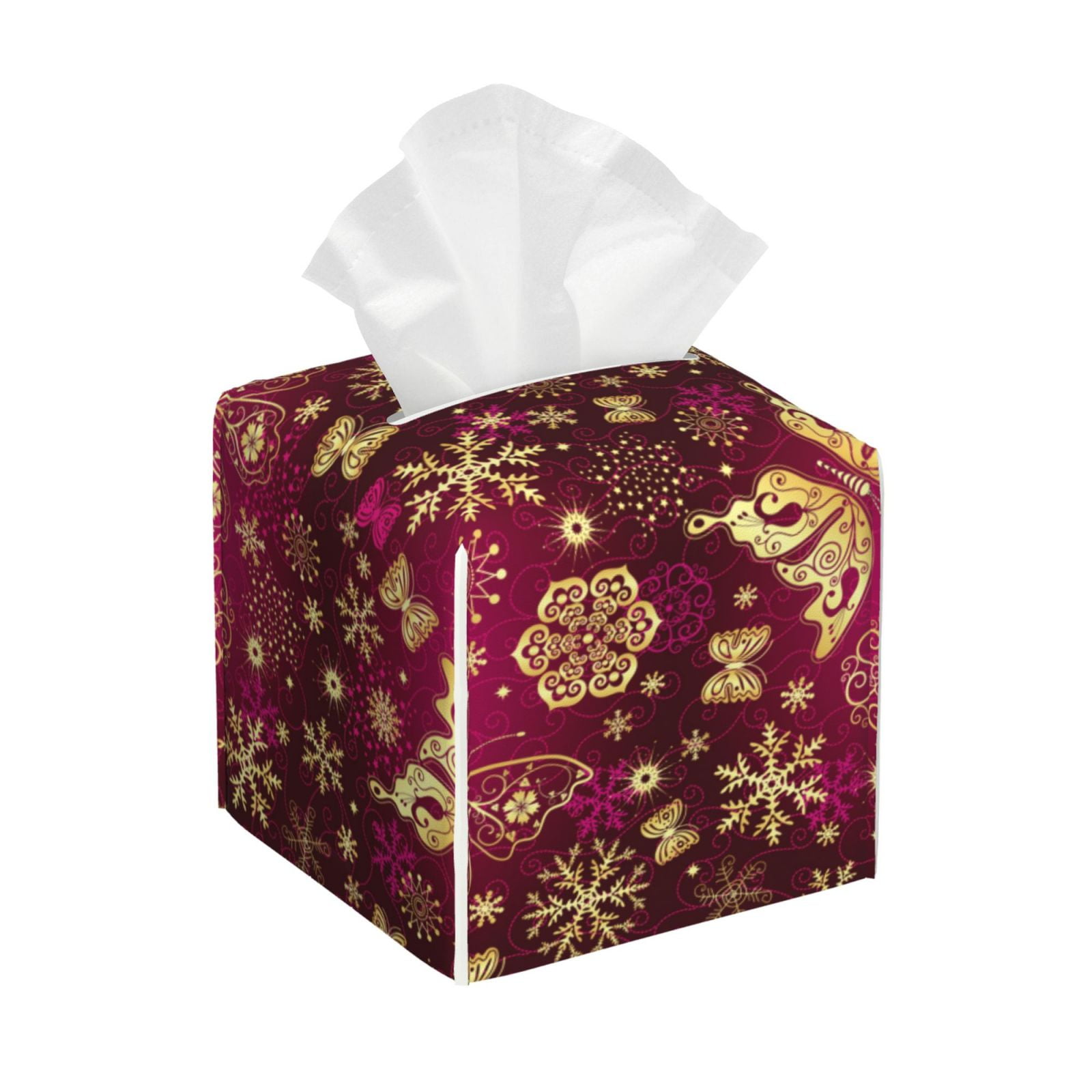 Rateoe Golden Snowflakes And And Butterflies Pattern Tissue Box Cover ...
