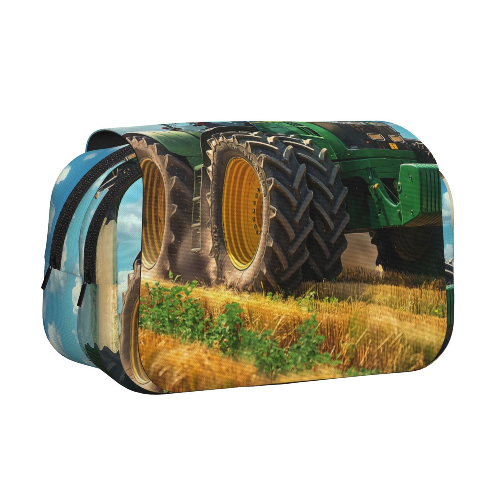 Rateoe Green Tractor Field Pattern Double Clamshell Pen Case, Storage ...