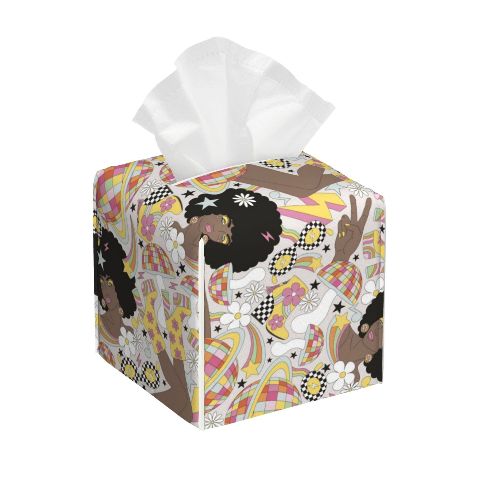 Rateoe Groovy Disco Pattern Tissue Box Cover, Modern Square Decorative ...