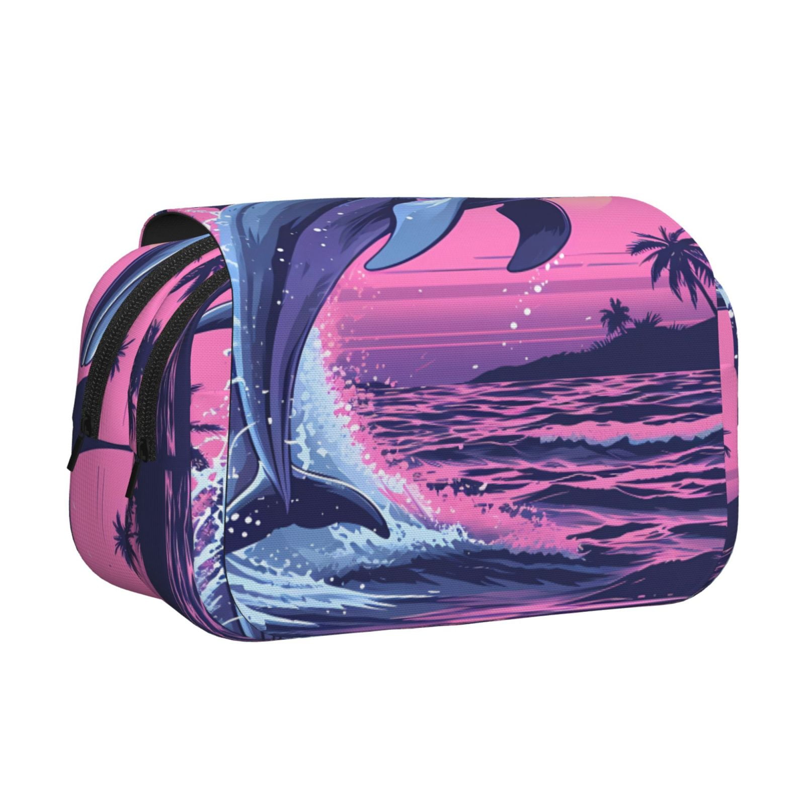 Rateoe Hawaiian Beach Dolphin Pattern Double Clamshell Pen Case ...