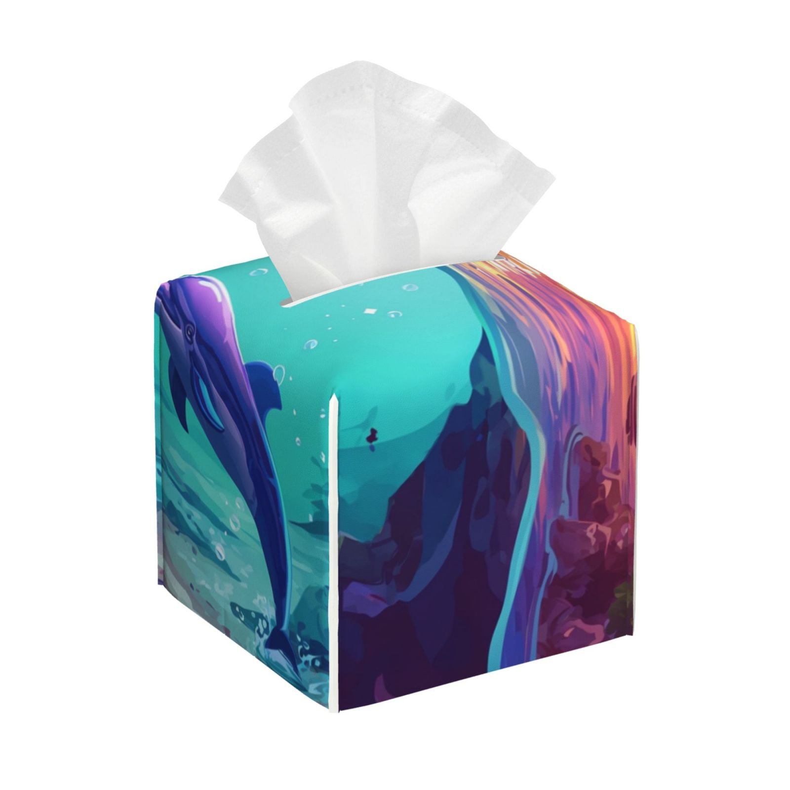 Rateoe Hawaiian Island Dolphin Pattern Tissue Box Cover, Modern Square ...