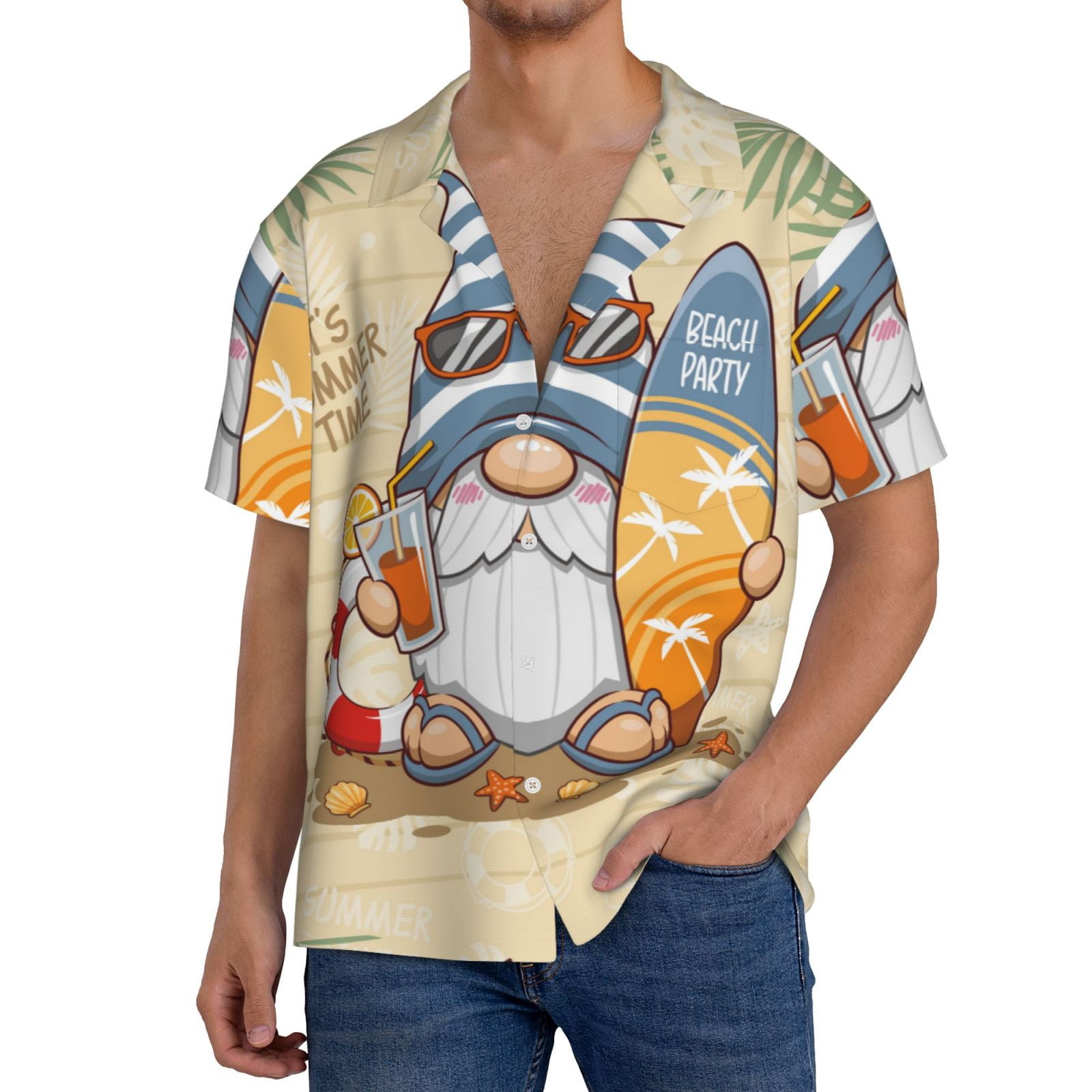Rateoe Hello Summer Cute Gnome Pattern Men's Short Sleeve Classic Shirt ...