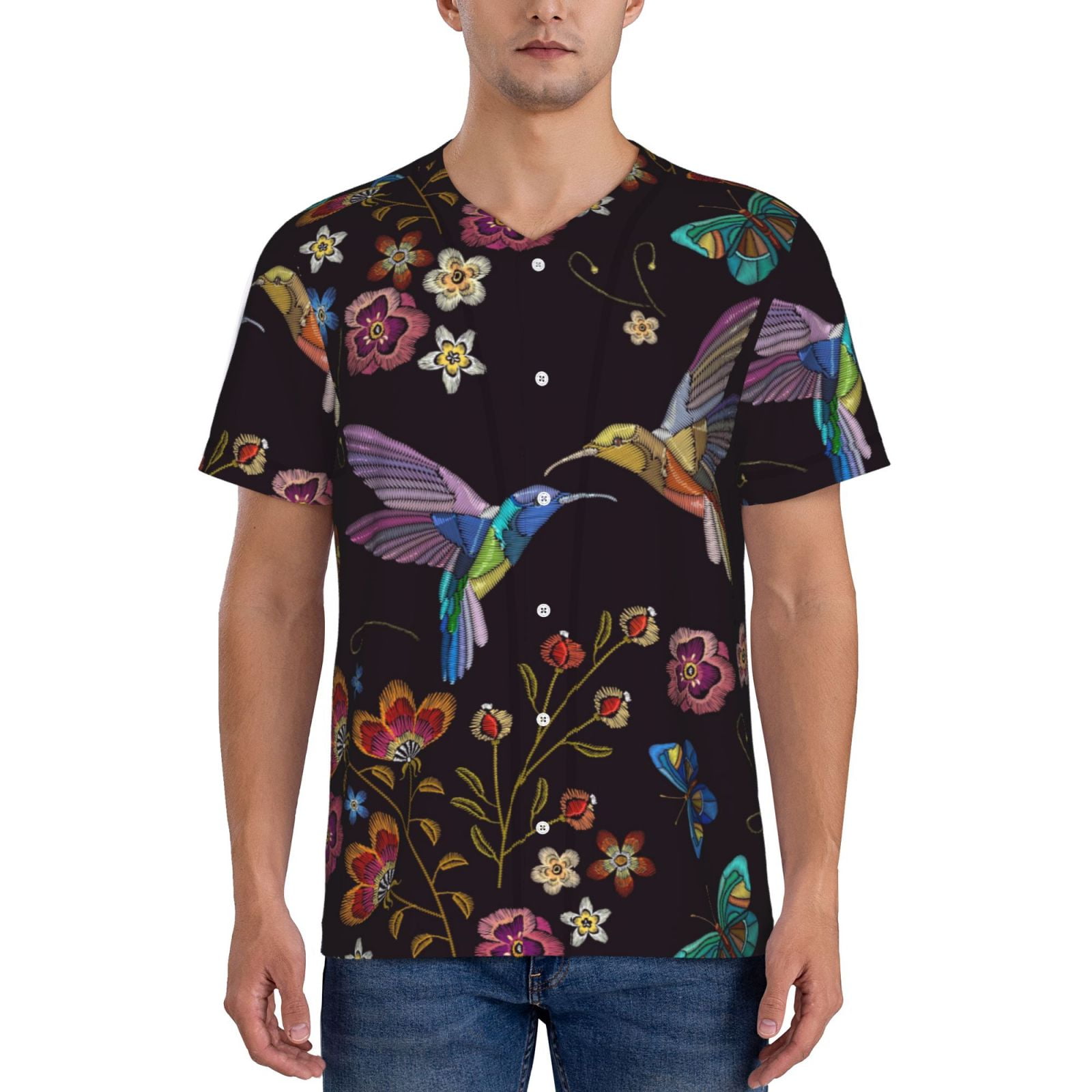 Rateoe Humming Bird Pattern Men’s Baseball Short Sleeve Polo Shirt ...