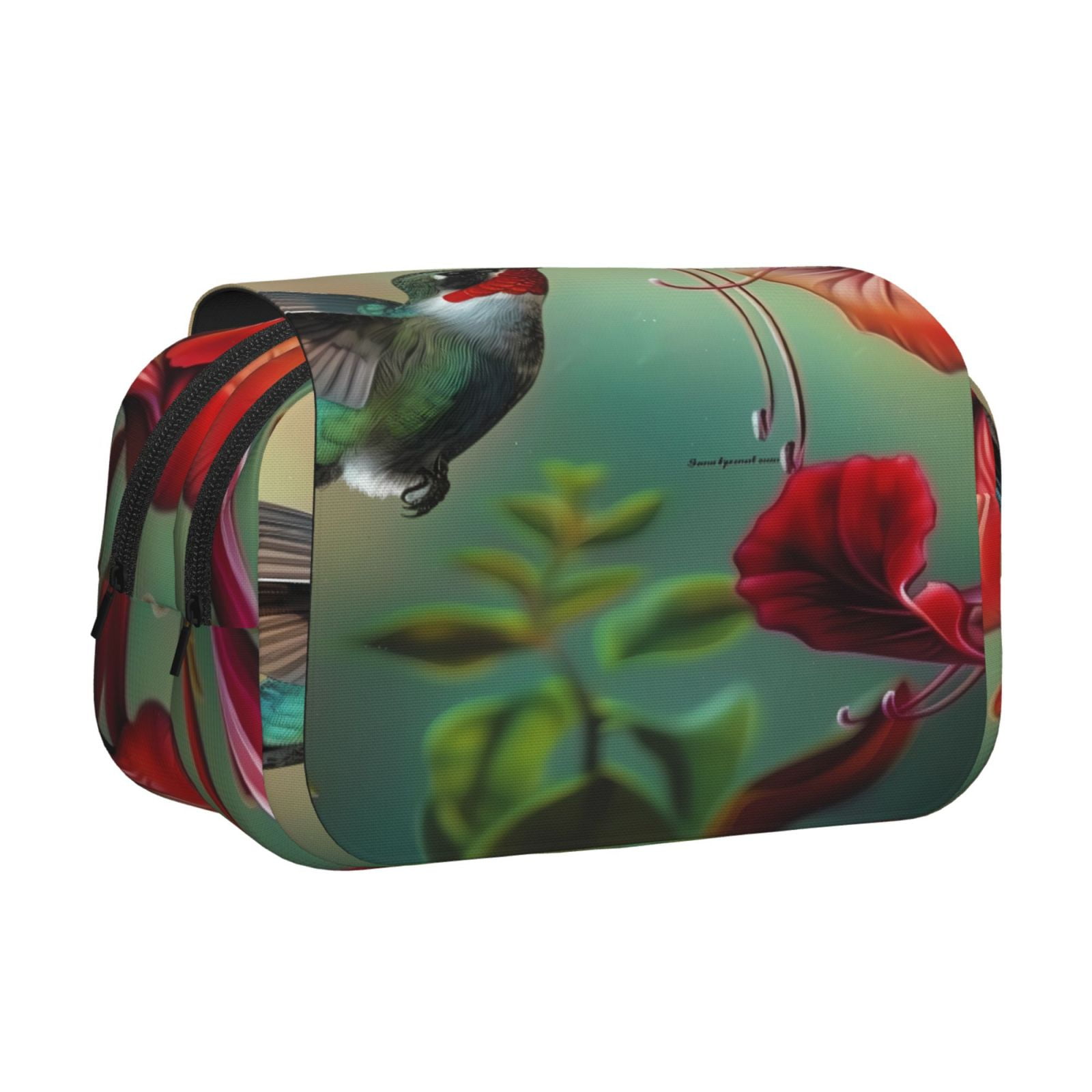 Rateoe Hummingbird Floral Paradise Pattern Double Clamshell Pen Case ...