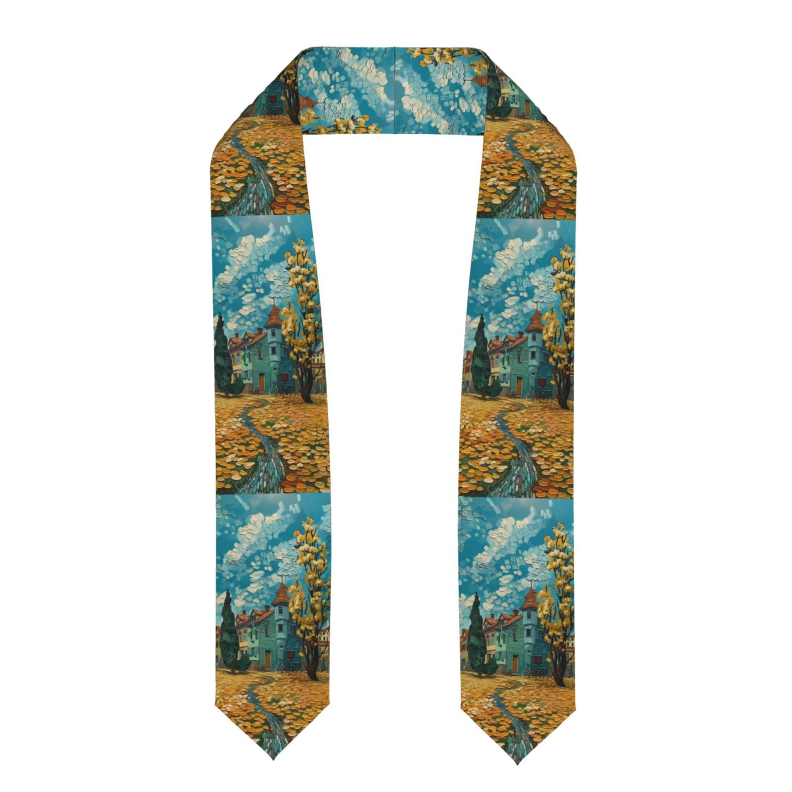 Rateoe Impressionist Village Sky Pattern Graduation Shawl Stole ...