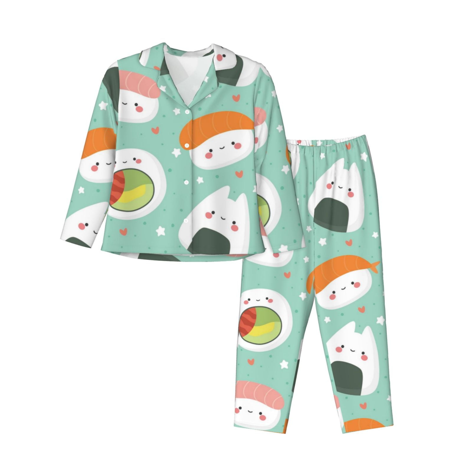 Rateoe Kawaii Sushi Pattern Womens Pajamas Set Long Sleeve Sleepwear ...