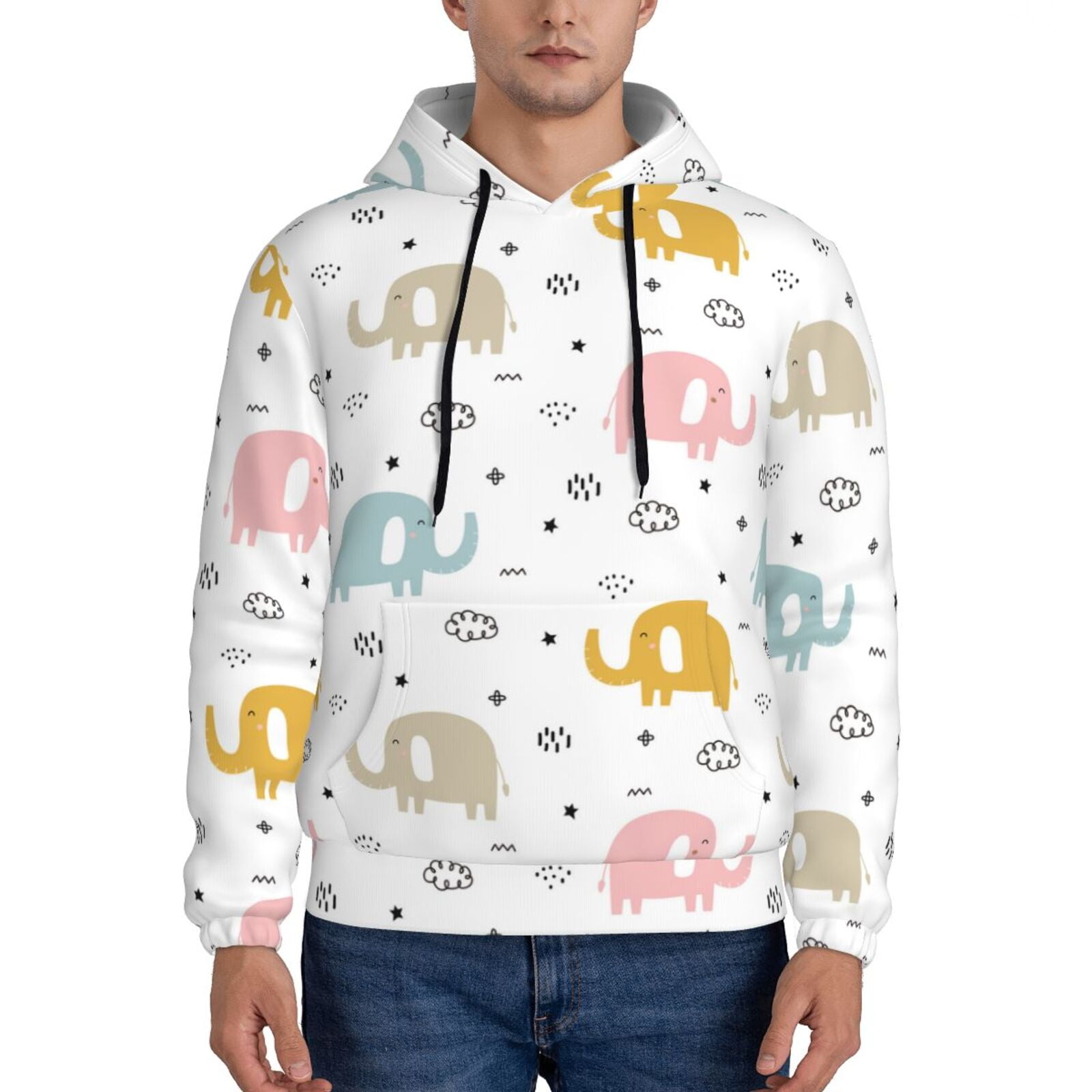 Rateoe Little Elephant Pattern Mens Hoodie, Pullover Hooded Sweatshirt ...