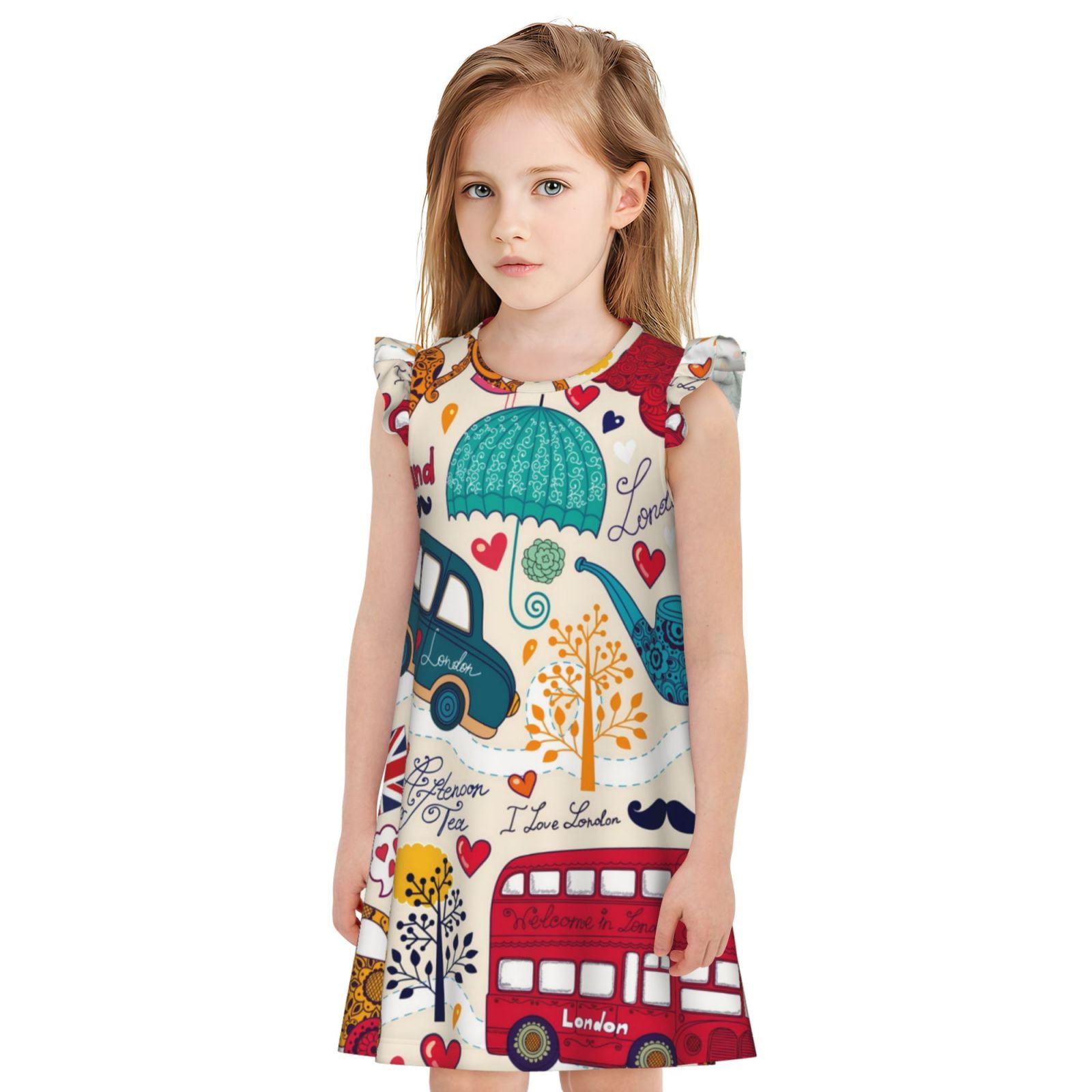 Rateoe London Symbols Pattern Girls Nightgowns Pajamas Dress Knee ...