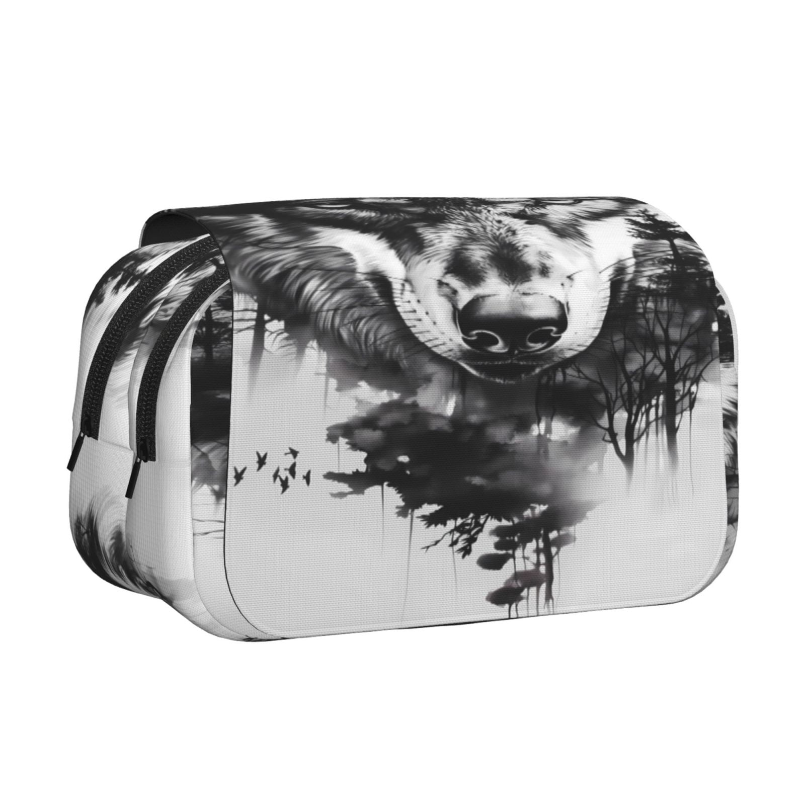 Rateoe Majestic Wolf Landscape Pattern Double Clamshell Pen Case ...