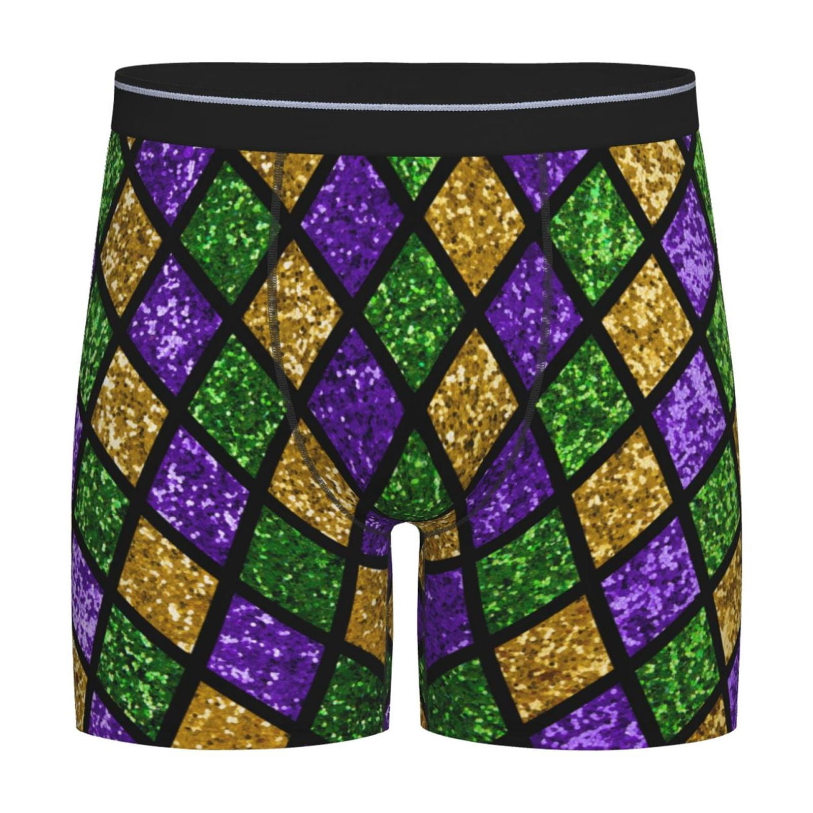 Rateoe Mardi Gras Shiny Green Purple Print Men’s Underwear Boxer Briefs ...