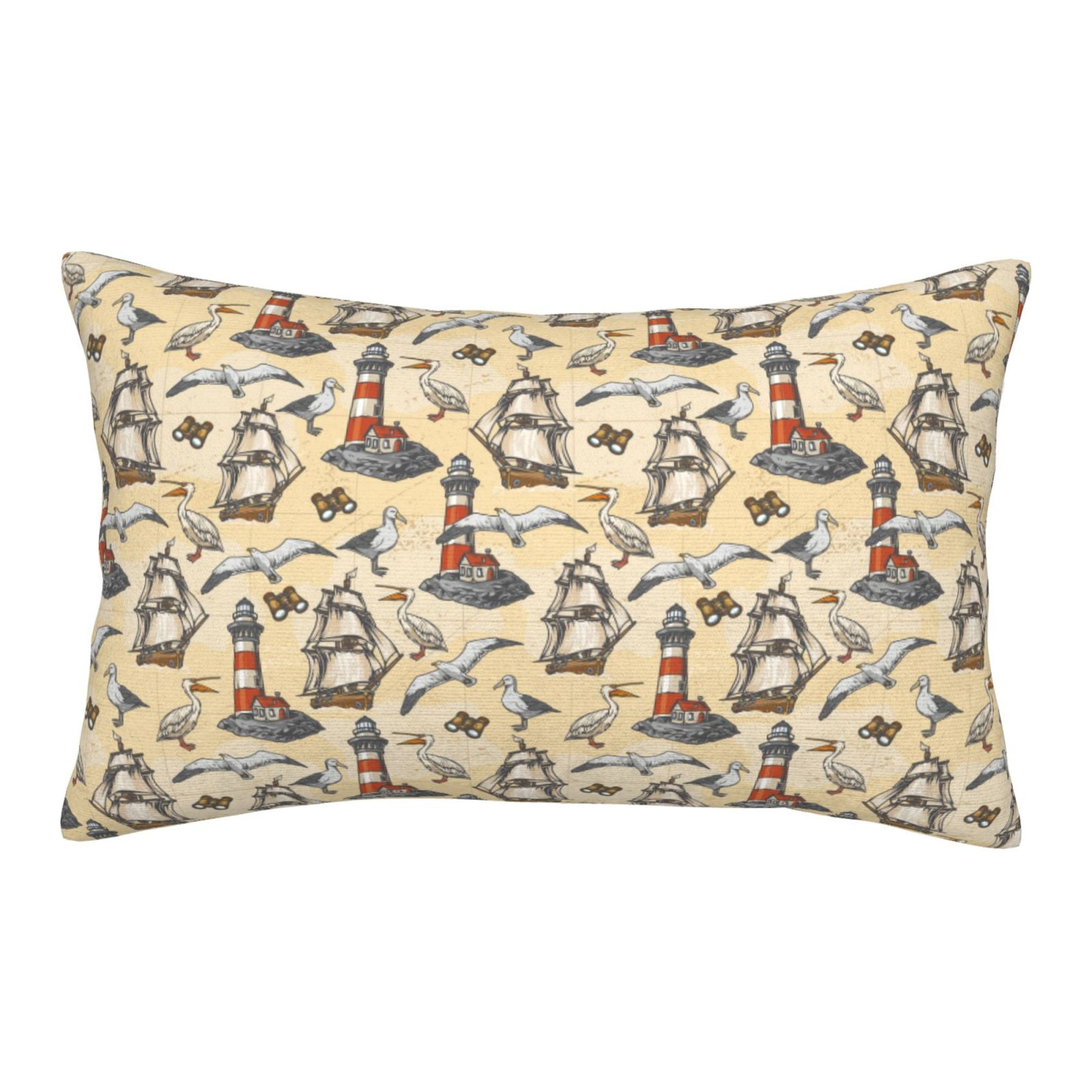 Rateoe Marine Birds And Coastal Lighthouse Pattern Pillow Covers with ...
