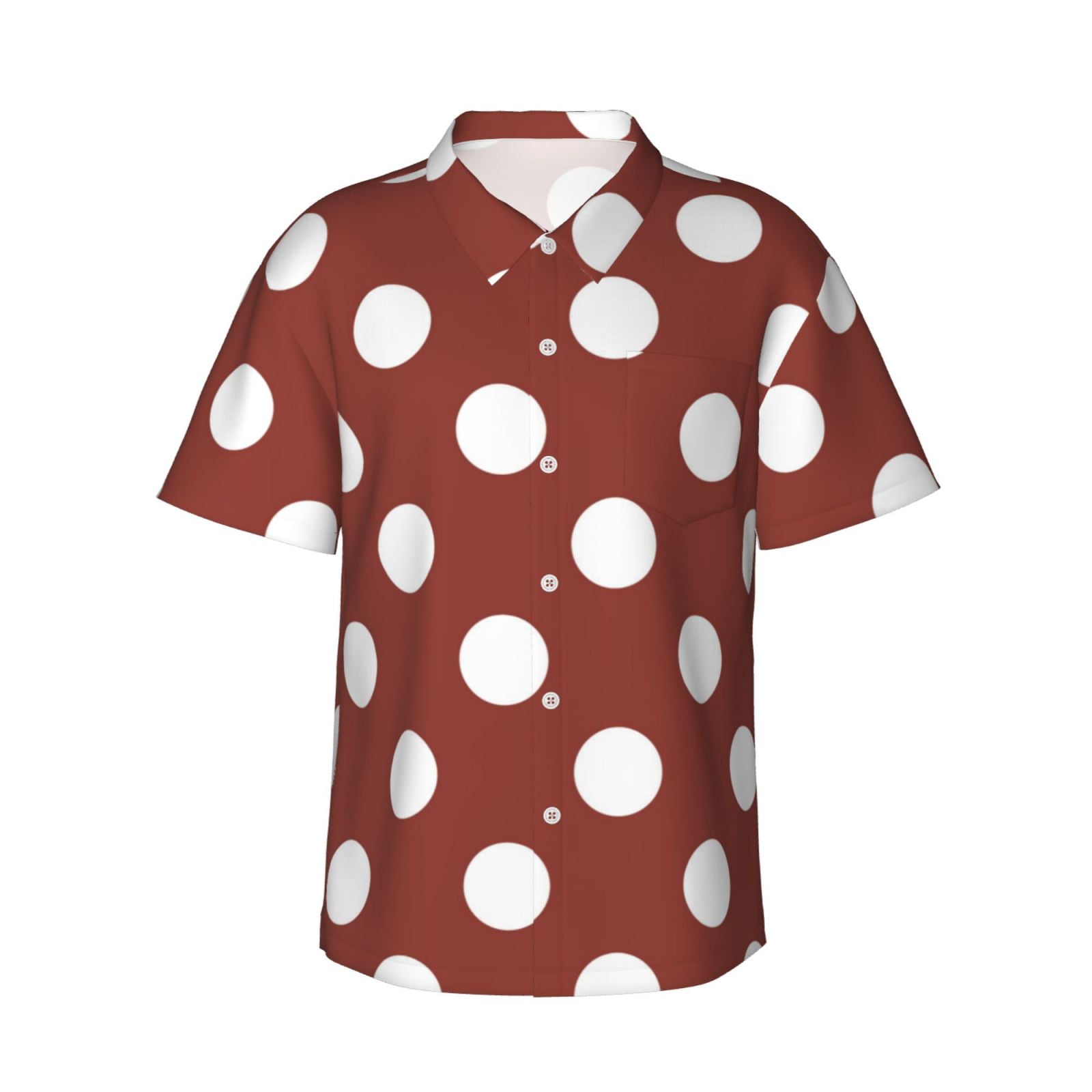 Rateoe Maroon And White Polka Dot Pattern Men’s Hawaiian Shirt – Short ...