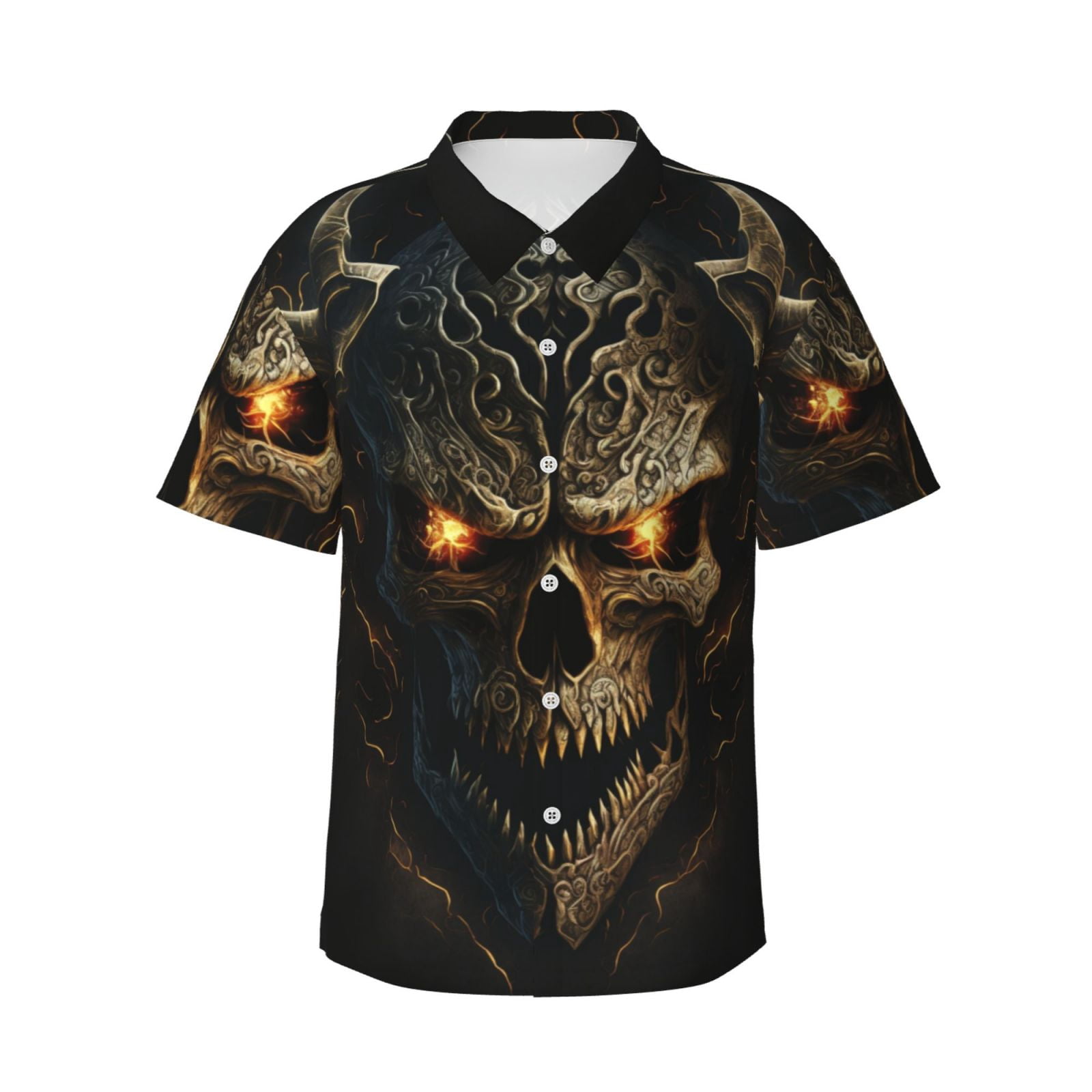 Rateoe Metal Evil Skull Pattern Men’s Hawaiian Shirt – Short Sleeve ...