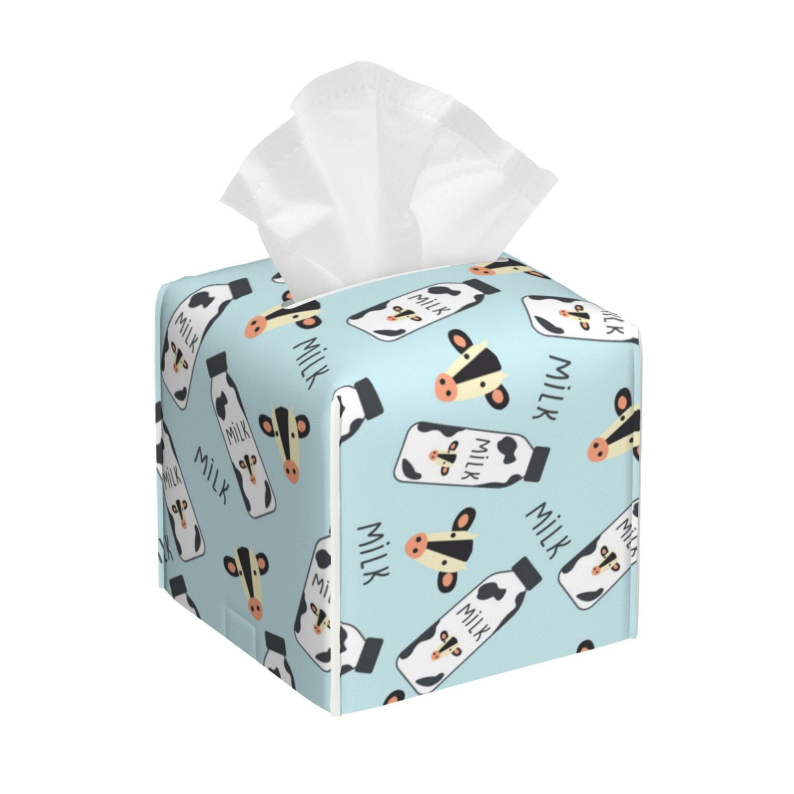 Rateoe Milk Bottles And Cow Head Pattern Tissue Box Cover, Modern ...