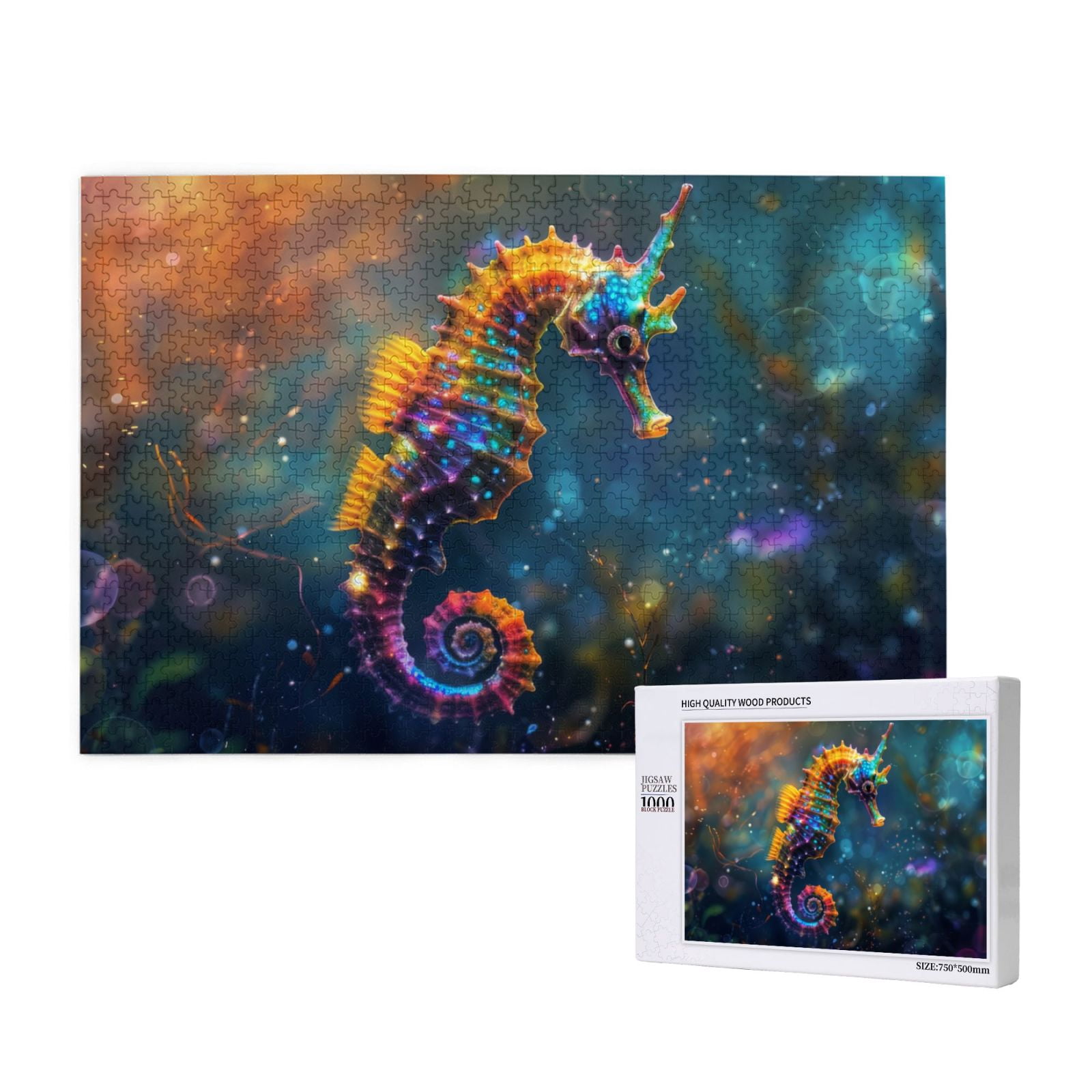 Rateoe Neon Seahorse Underwater Realm Pattern Wooden Picture Puzzle ...
