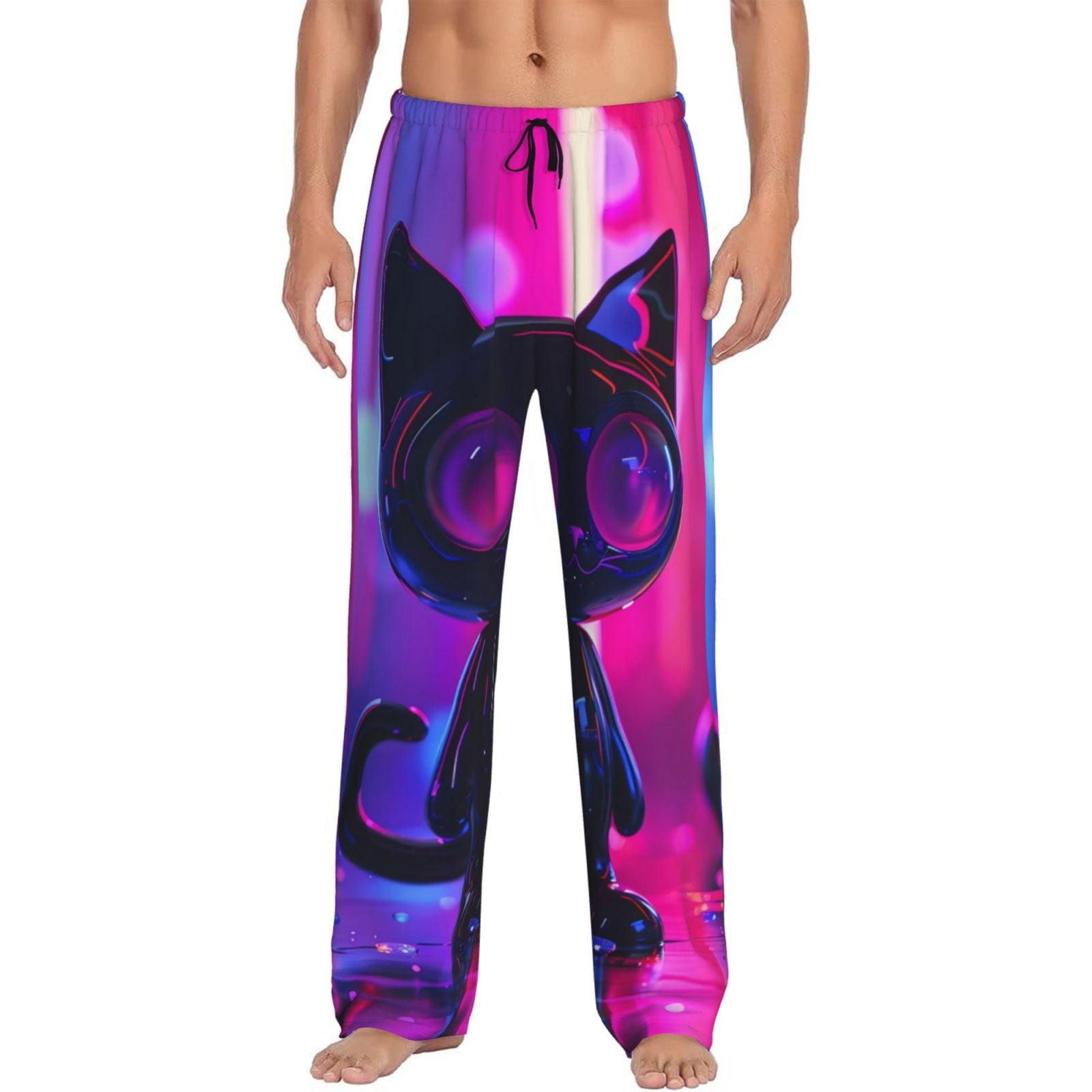 Rateoe Neon Toy Cat Reflections Pattern Men’s Ultra-Soft Comfy Pajama ...